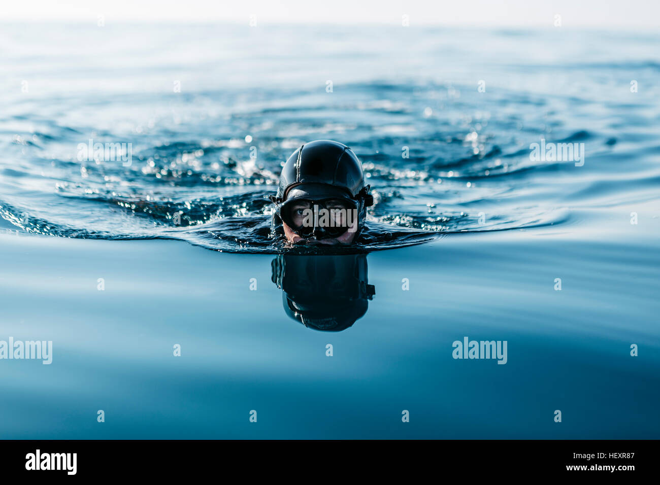 Man practicing free diving in the sea Stock Photo - Alamy