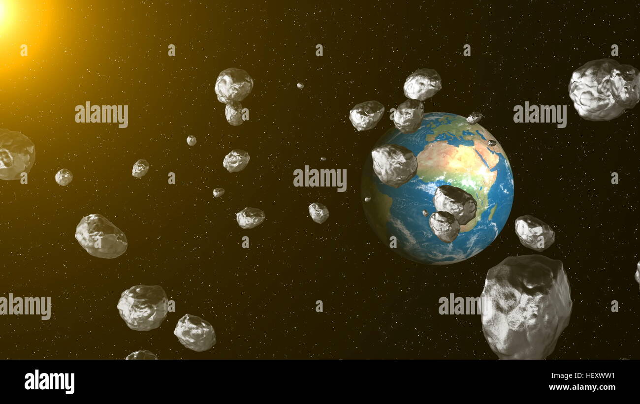 Asteroid in space fly to earth Stock Photo - Alamy