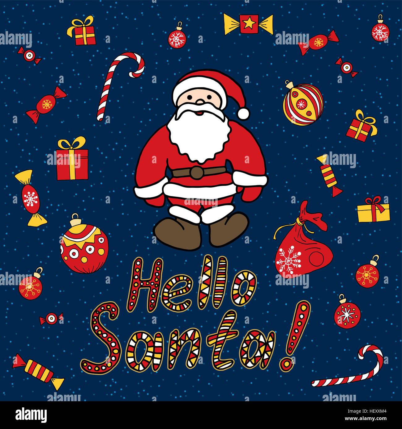 Santa vector background. Stylized holiday hand drawn illustration Stock ...