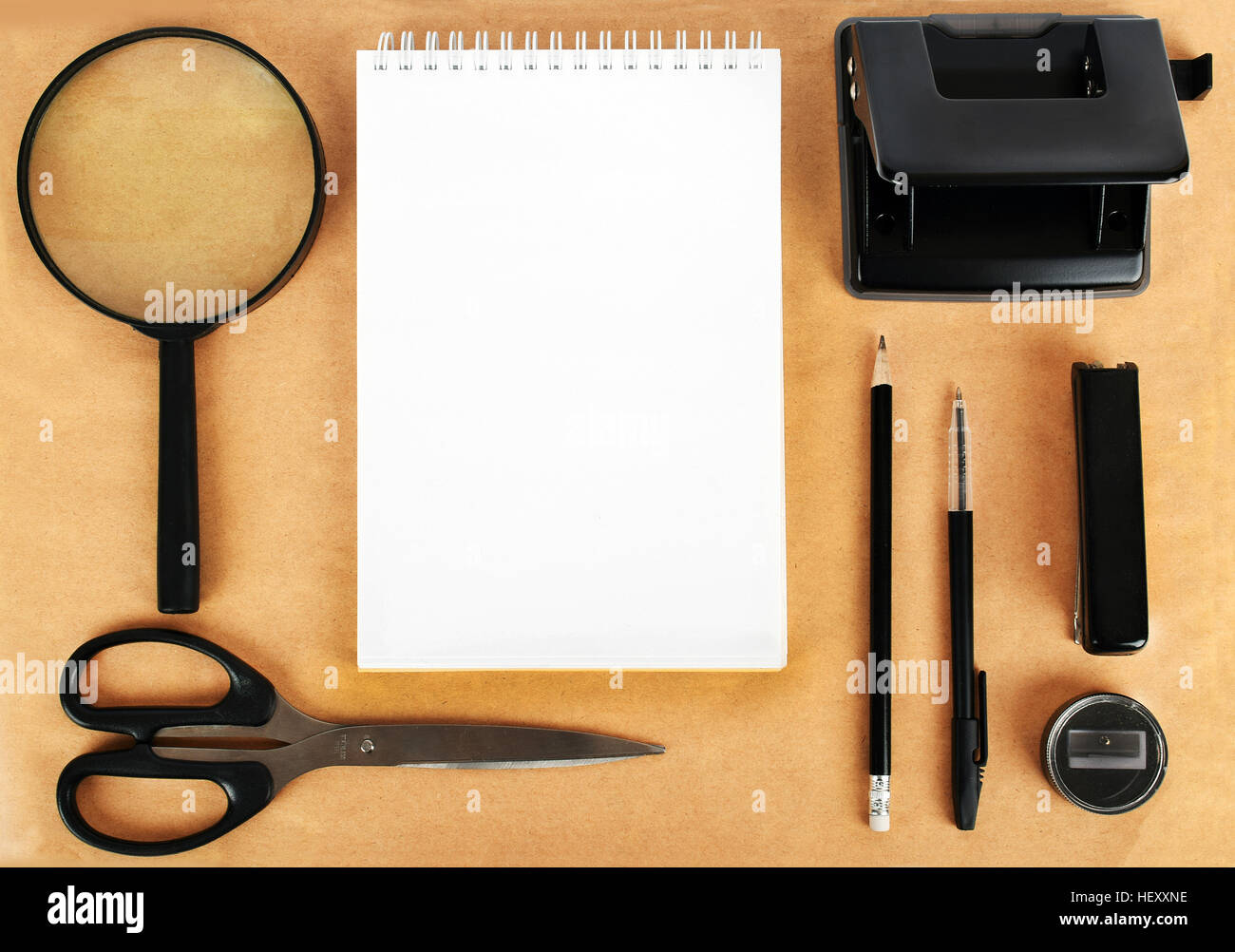 Mock up on the kraft paper. Templates blank with stationery, copy space ...