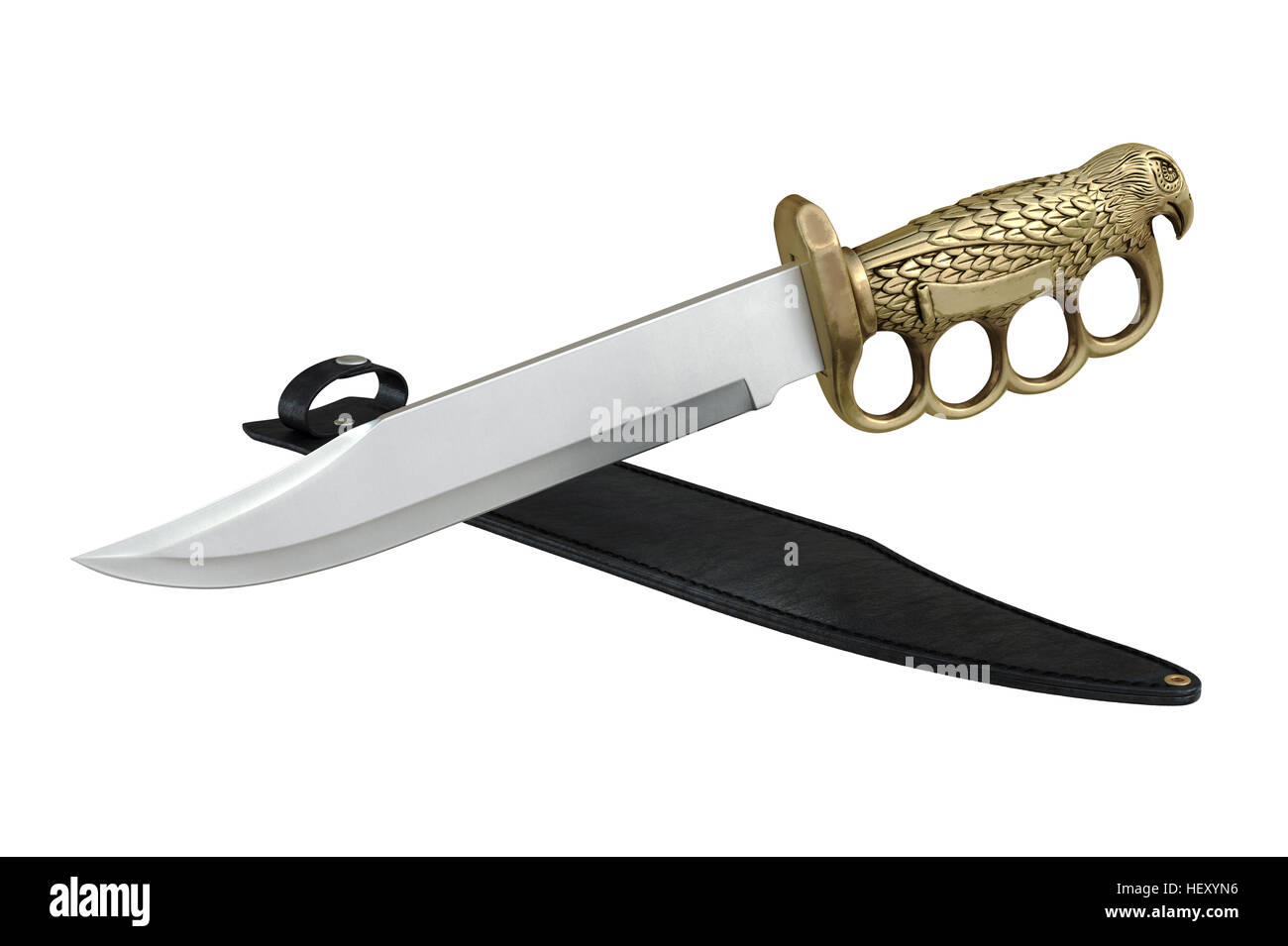 Knife steel dagger with shiny gold handle. 3D illustration Stock Photo ...