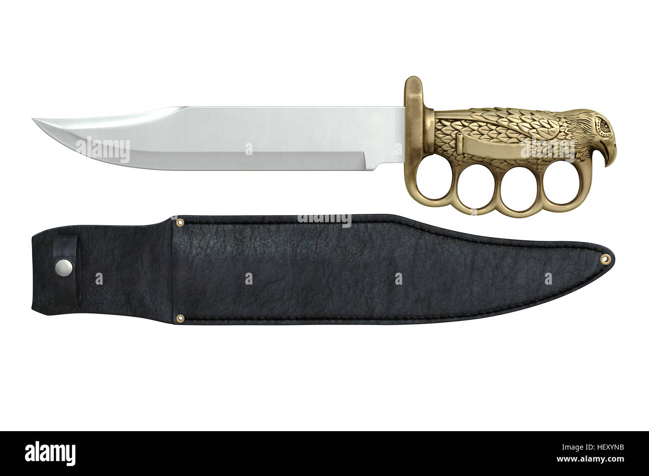 Knife steel blade golden handle, side view. 3D illustration Stock Photo ...