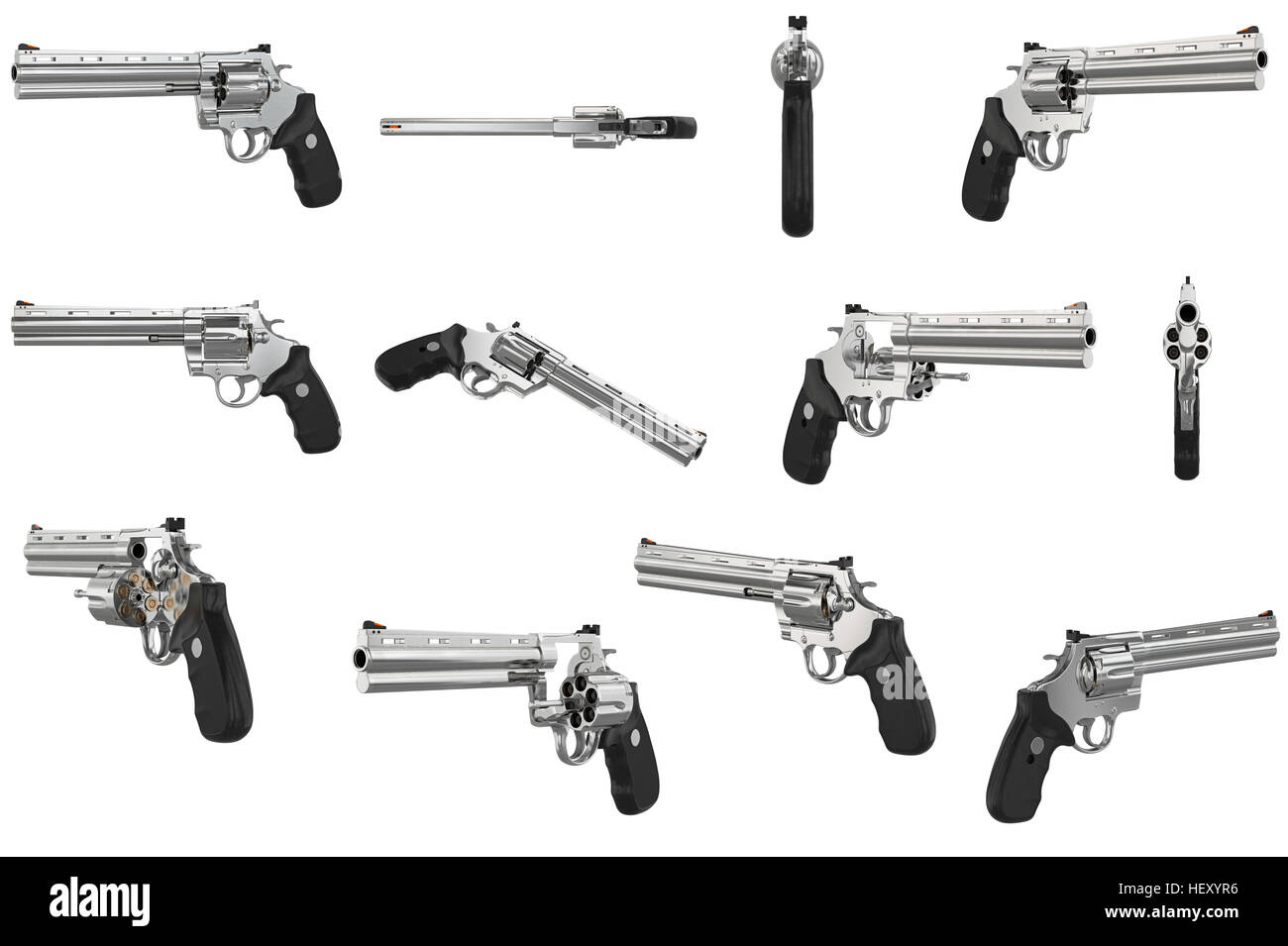Revolver firearm gun chrome cowboy western set. 3D illustration Stock ...