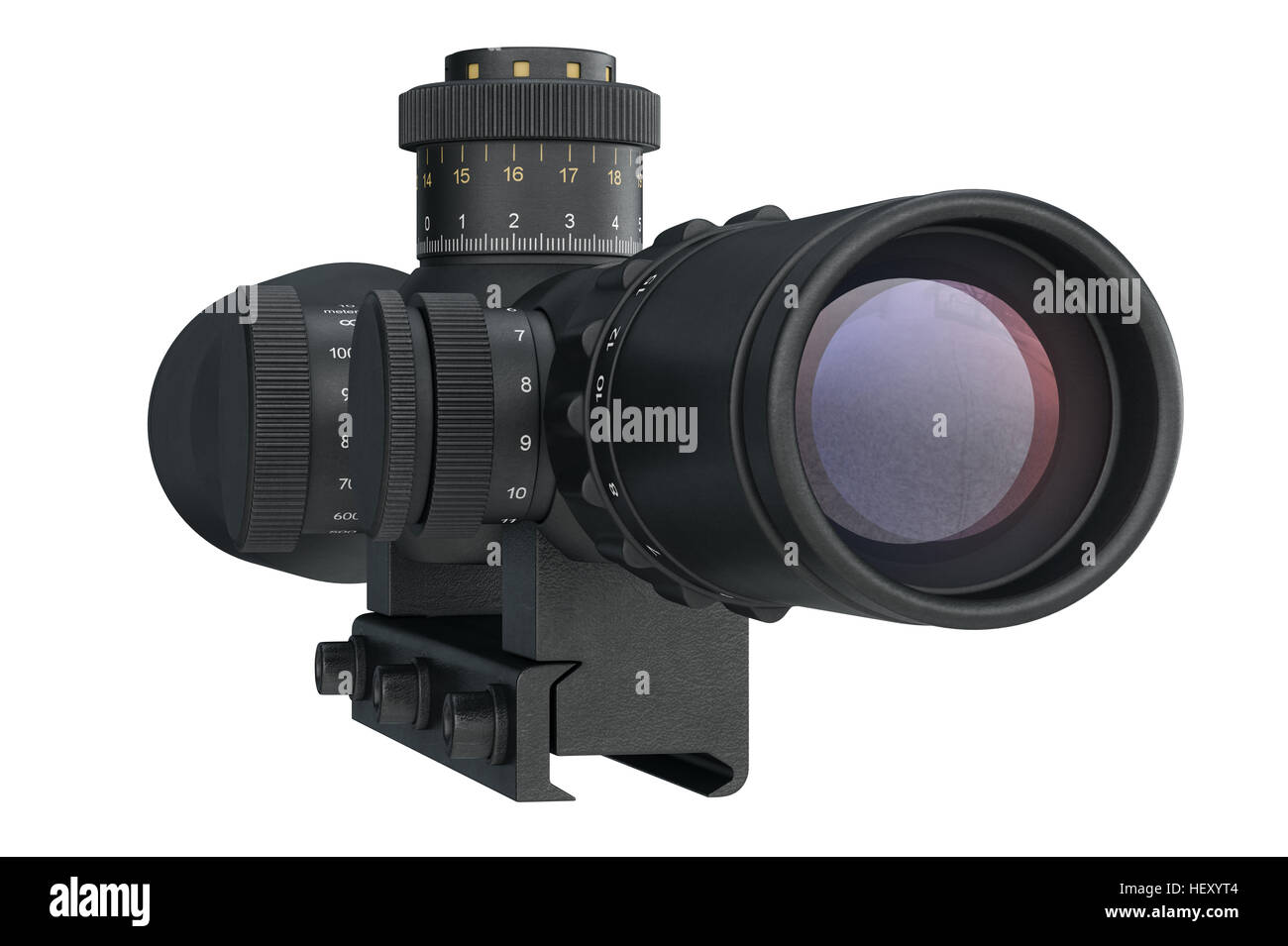 Scope optical military sniper rifle equipment, back view. 3D ...