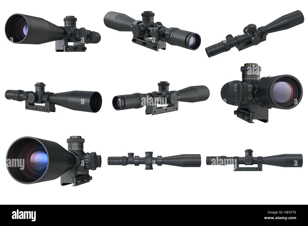Scope optical rifle accessories set. 3D illustration Stock Photo - Alamy