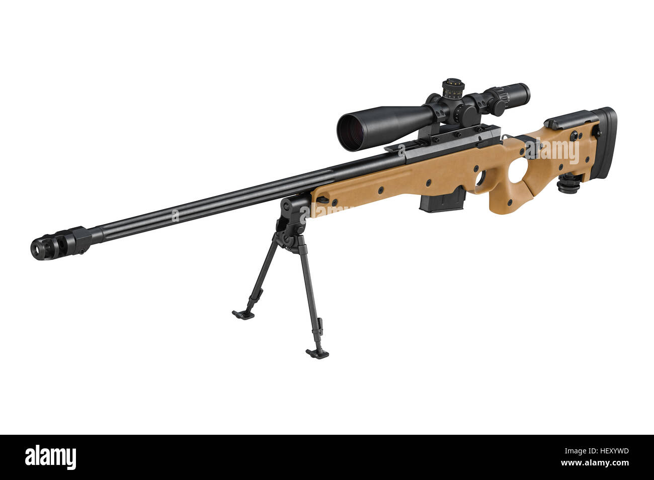 Rifle sniper black with optical scope and bipod. 3D rendering Stock ...