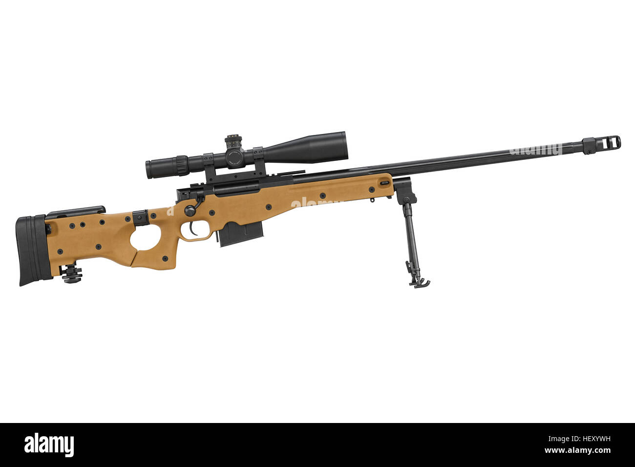 Rifle sniper weapon black metal, side view. 3D rendering Stock Photo ...