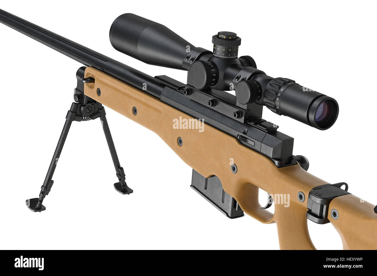Rifle sniper beige modern gun, close view. 3D rendering Stock Photo - Alamy