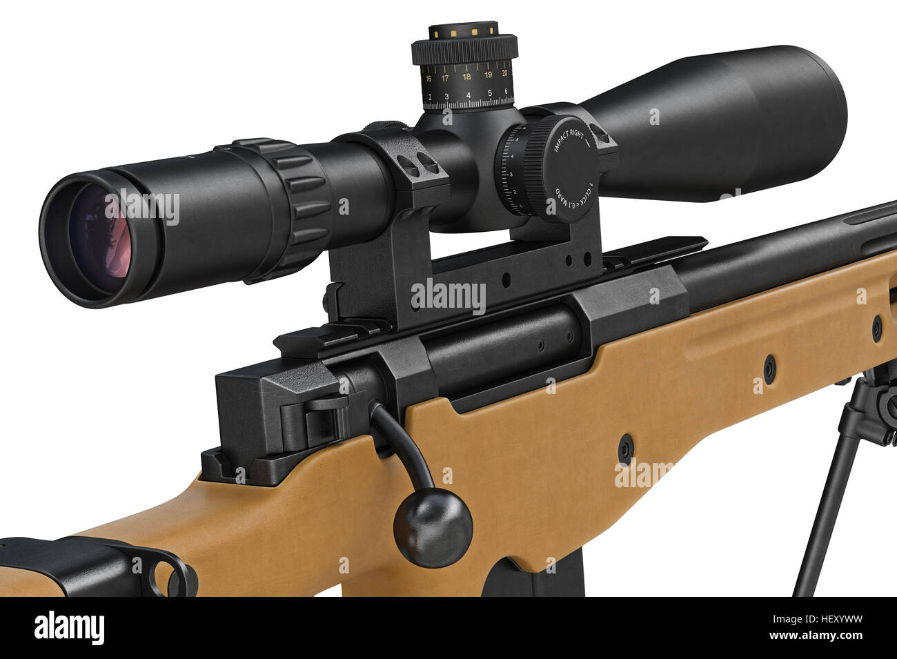 Rifle sniper with lens optical scope, close view. 3D rendering Stock ...