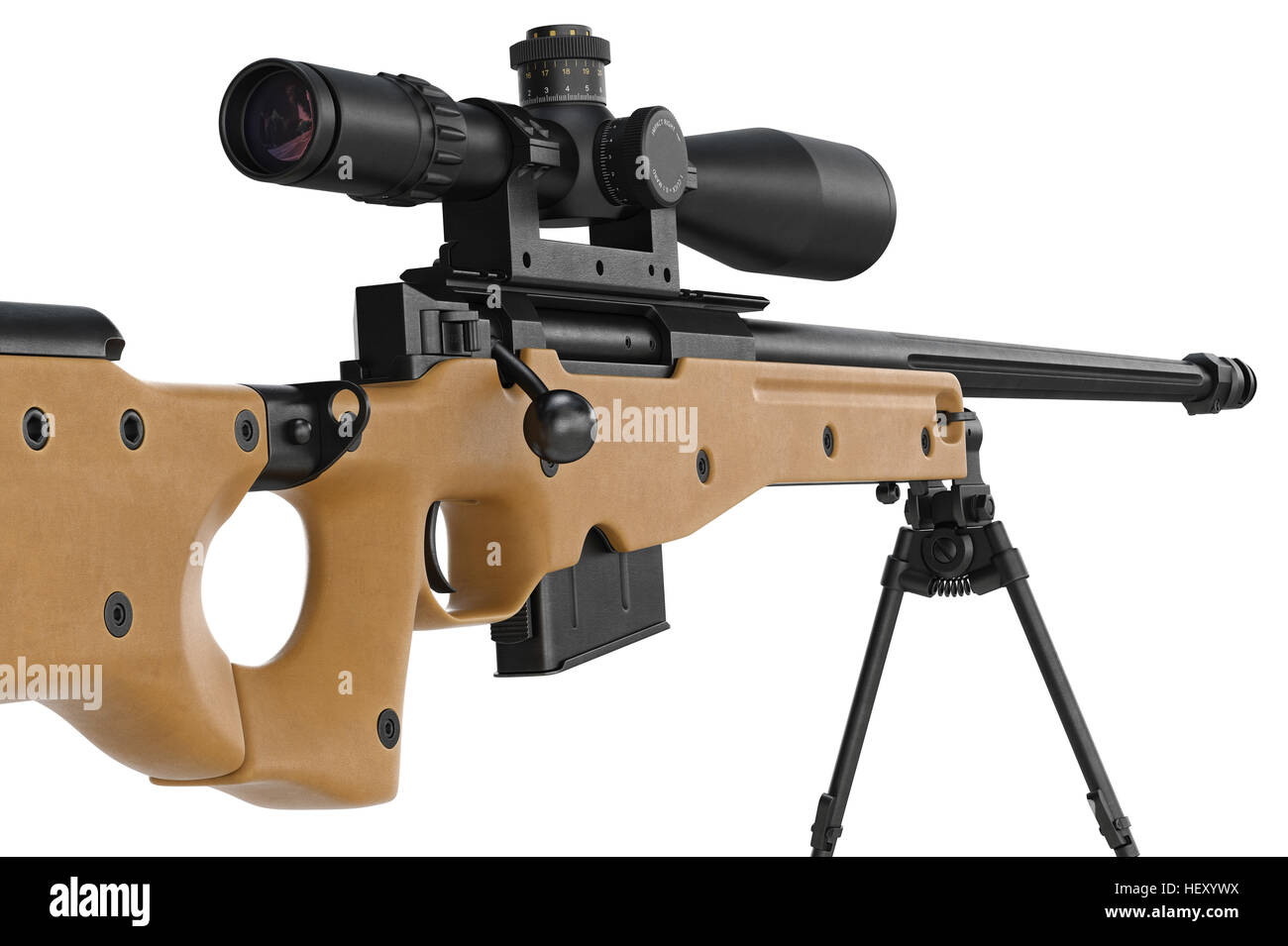 Rifle sniper modern weapon with bipod and scope, close view. 3D ...
