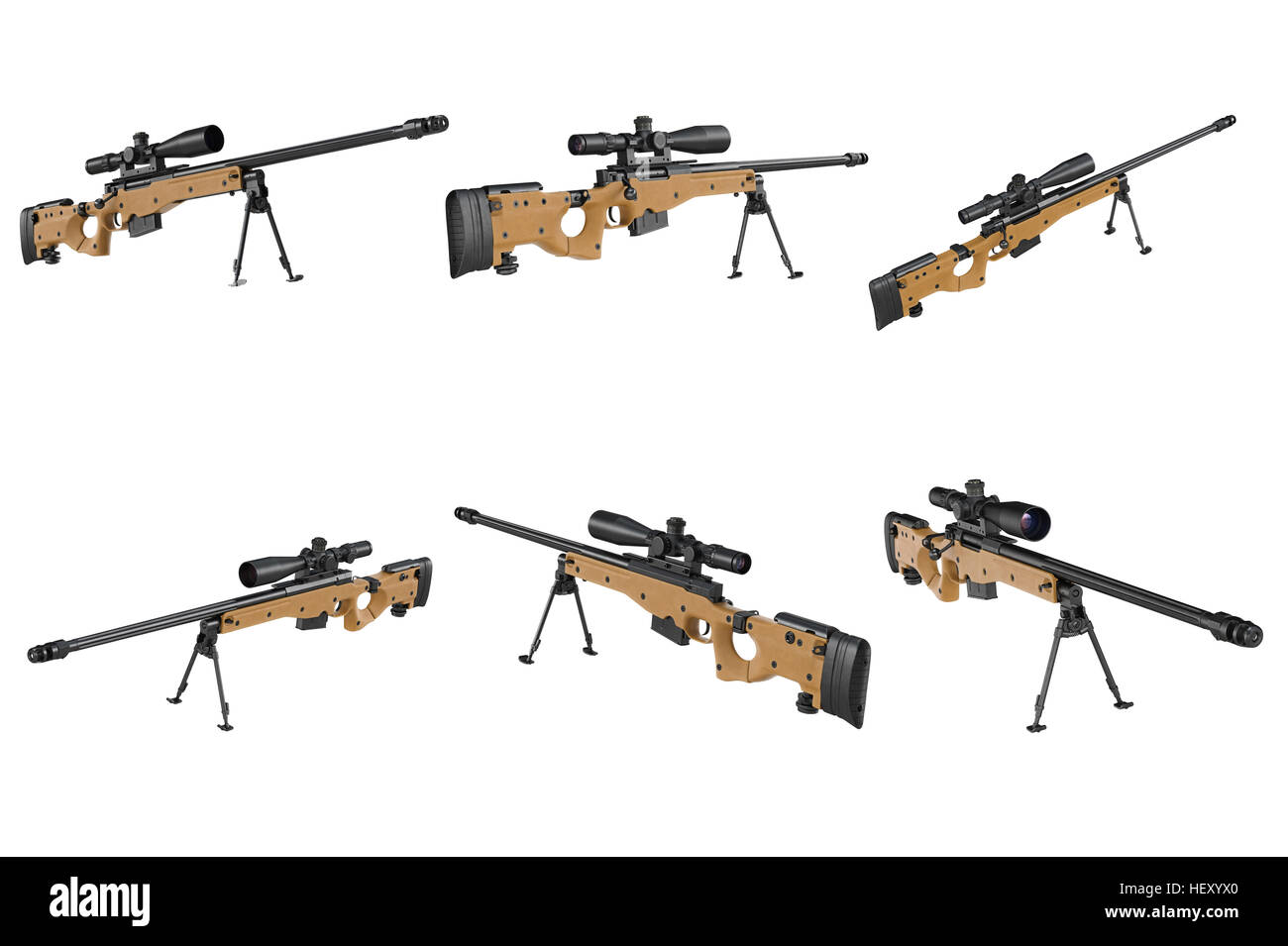Rifle sniper beige color with optical scop set. 3D rendering Stock ...