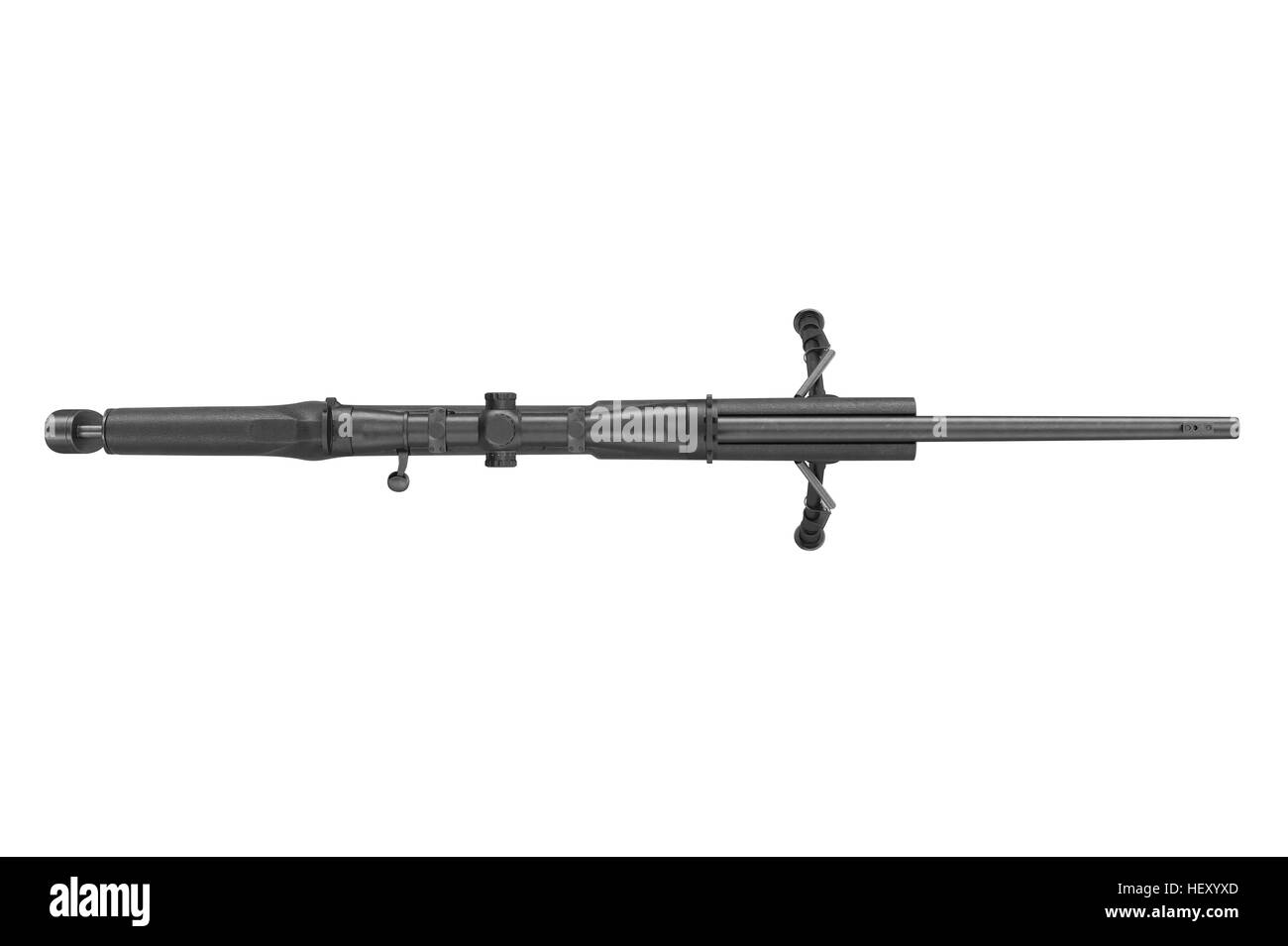 Rifle sniper weapon metal equipment, top view. 3D rendering Stock Photo ...