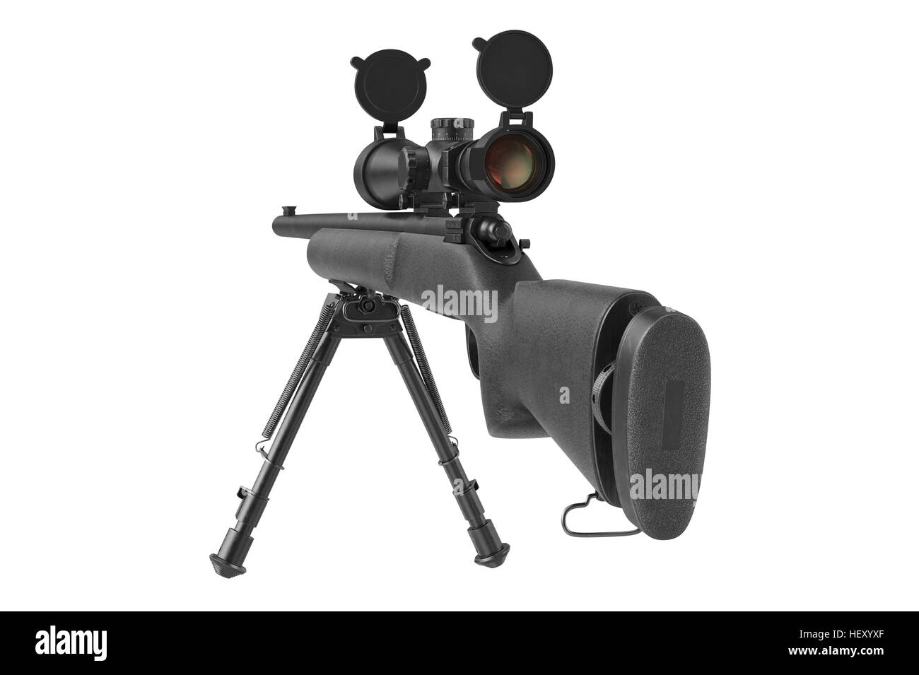 Rifle sniper firearm optical military gun, back view. 3D rendering ...