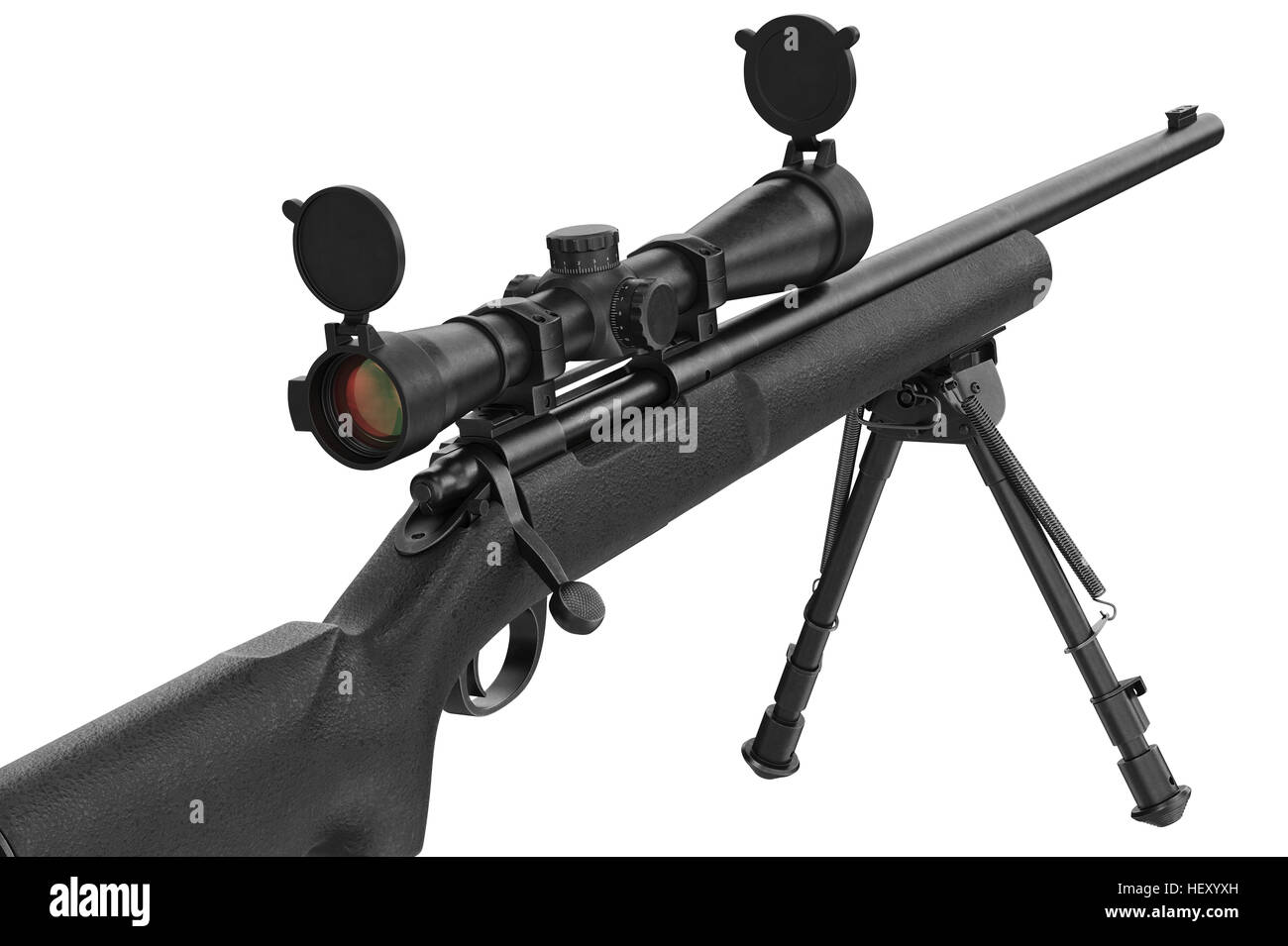 Rifle sniper modern metal optical gun, close view. 3D rendering Stock ...