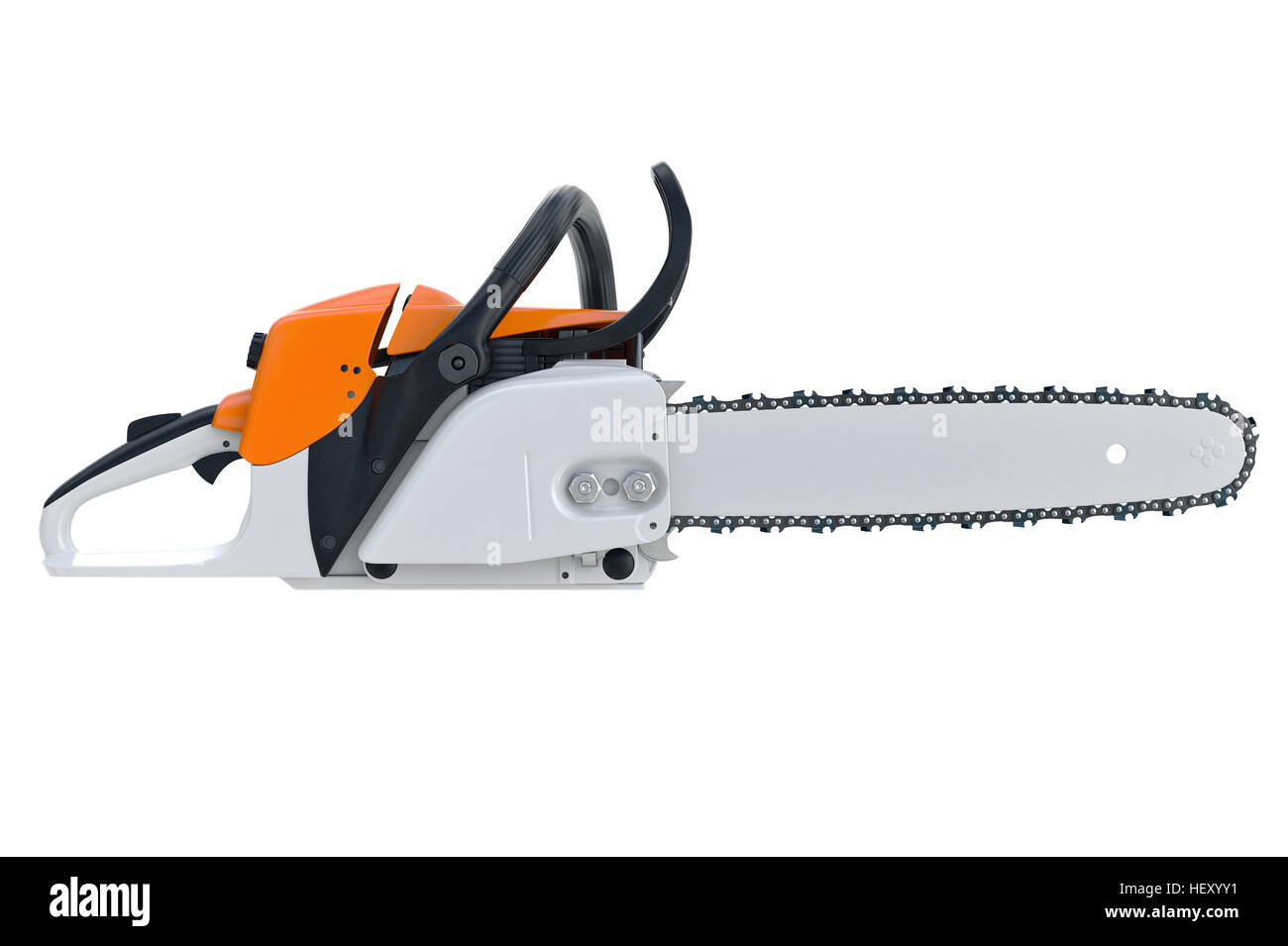 Chainsaw gasoline cutter machinery technology, side view. 3D rendering ...