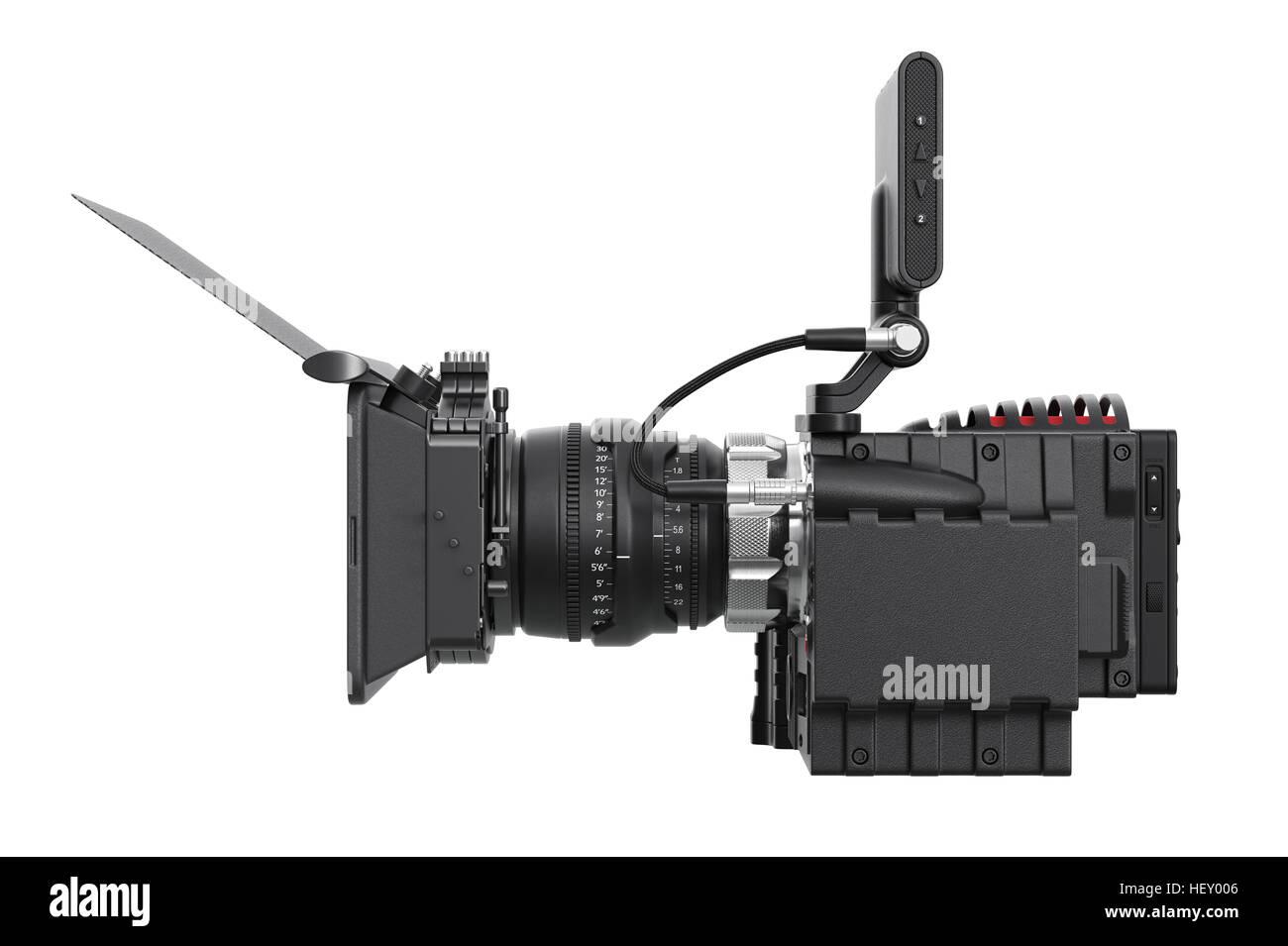 Camera video black professional, side view. 3D rendering Stock Photo ...