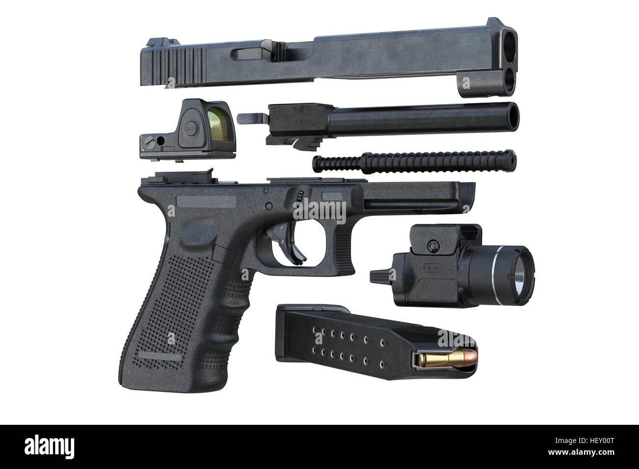 Gun weapon handgun military defense, disassembled. 3D rendering Stock ...