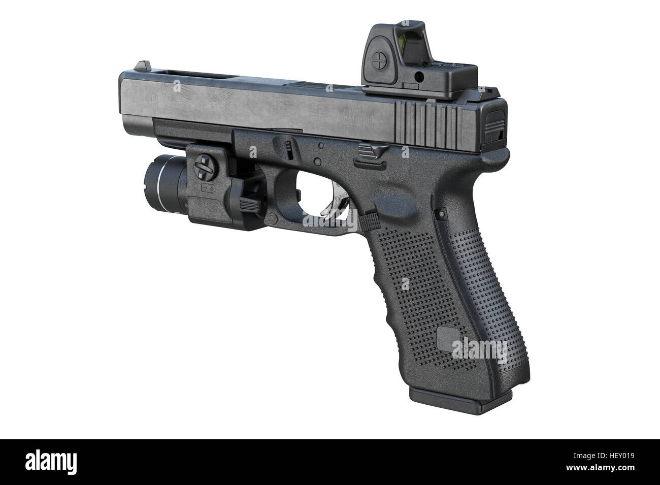 Gun weapon equipment with modern shooting device. 3D rendering Stock ...