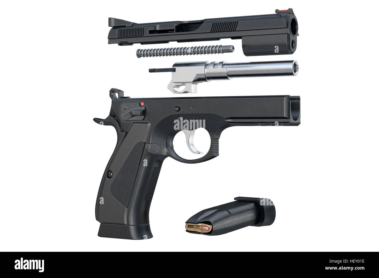 Gun weapon handgun military defense disassembled. 3D rendering Stock ...