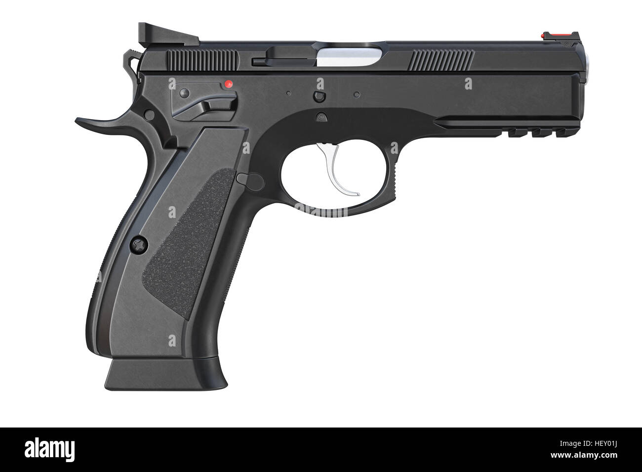 Gun weapon military modern firearm, side view. 3D rendering Stock Photo ...