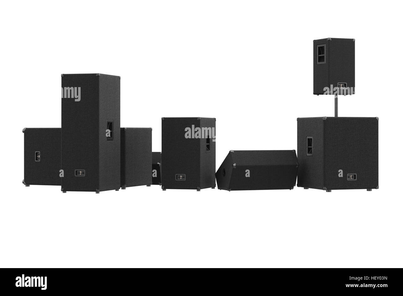 Speakers audio loud equipment black box. 3D rendering, back view Stock ...