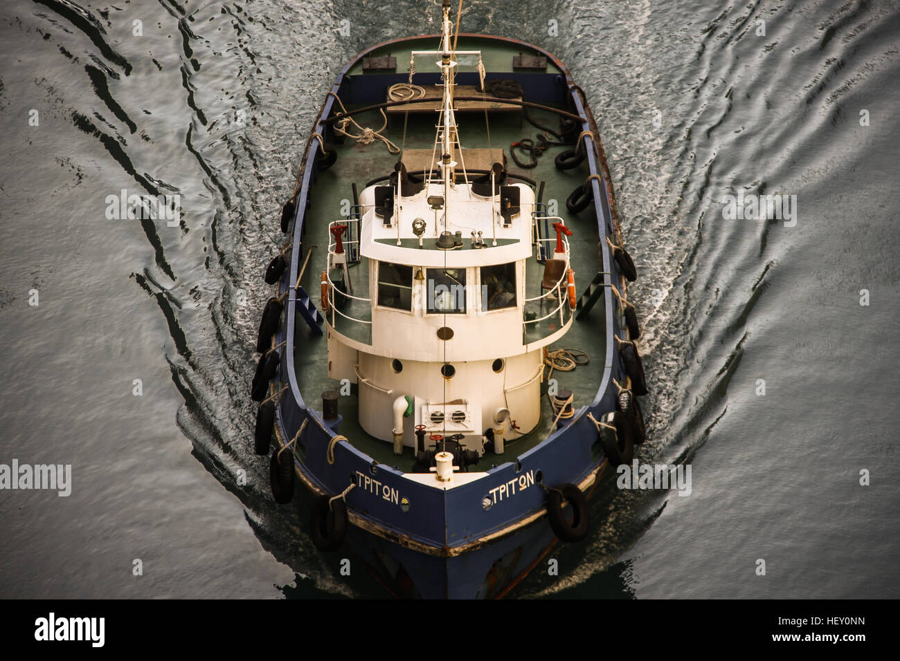 Tug boat in Corinth, Greece Stock Photo - Alamy