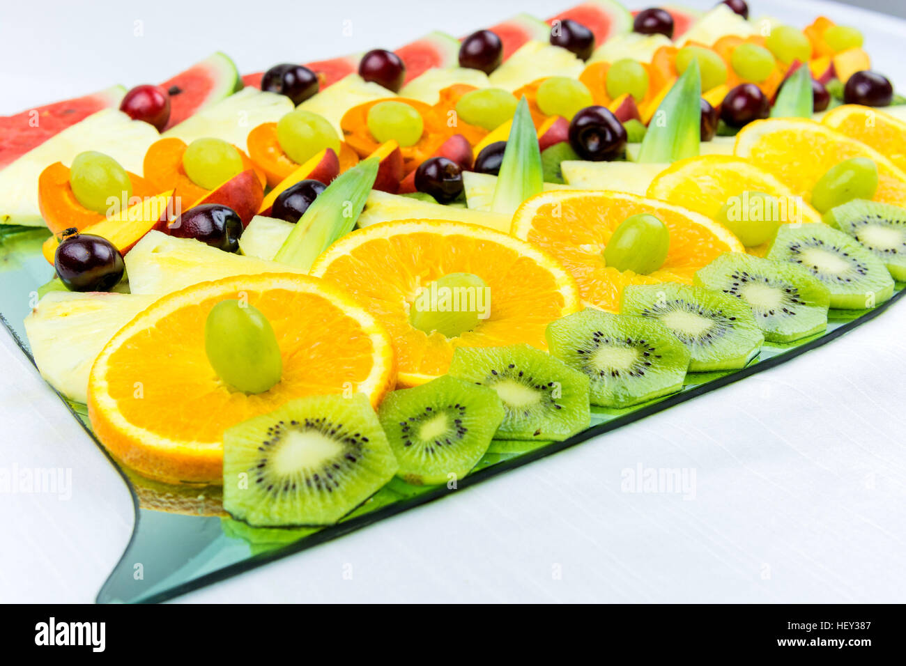 compositions of fresh fruit cut for buffets. typical summer fruits of ...