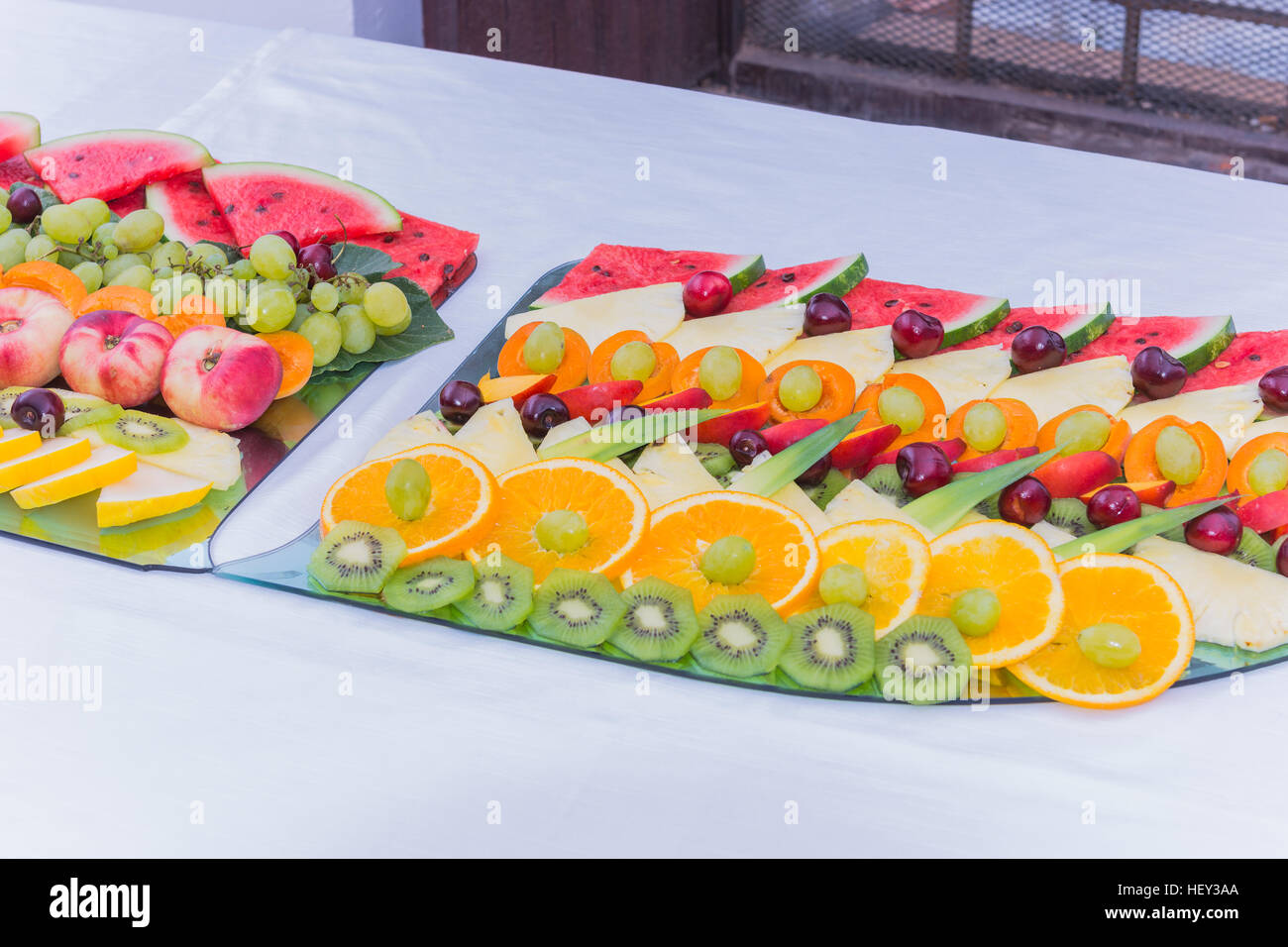 compositions of fresh fruit cut for buffets. typical summer fruits of ...