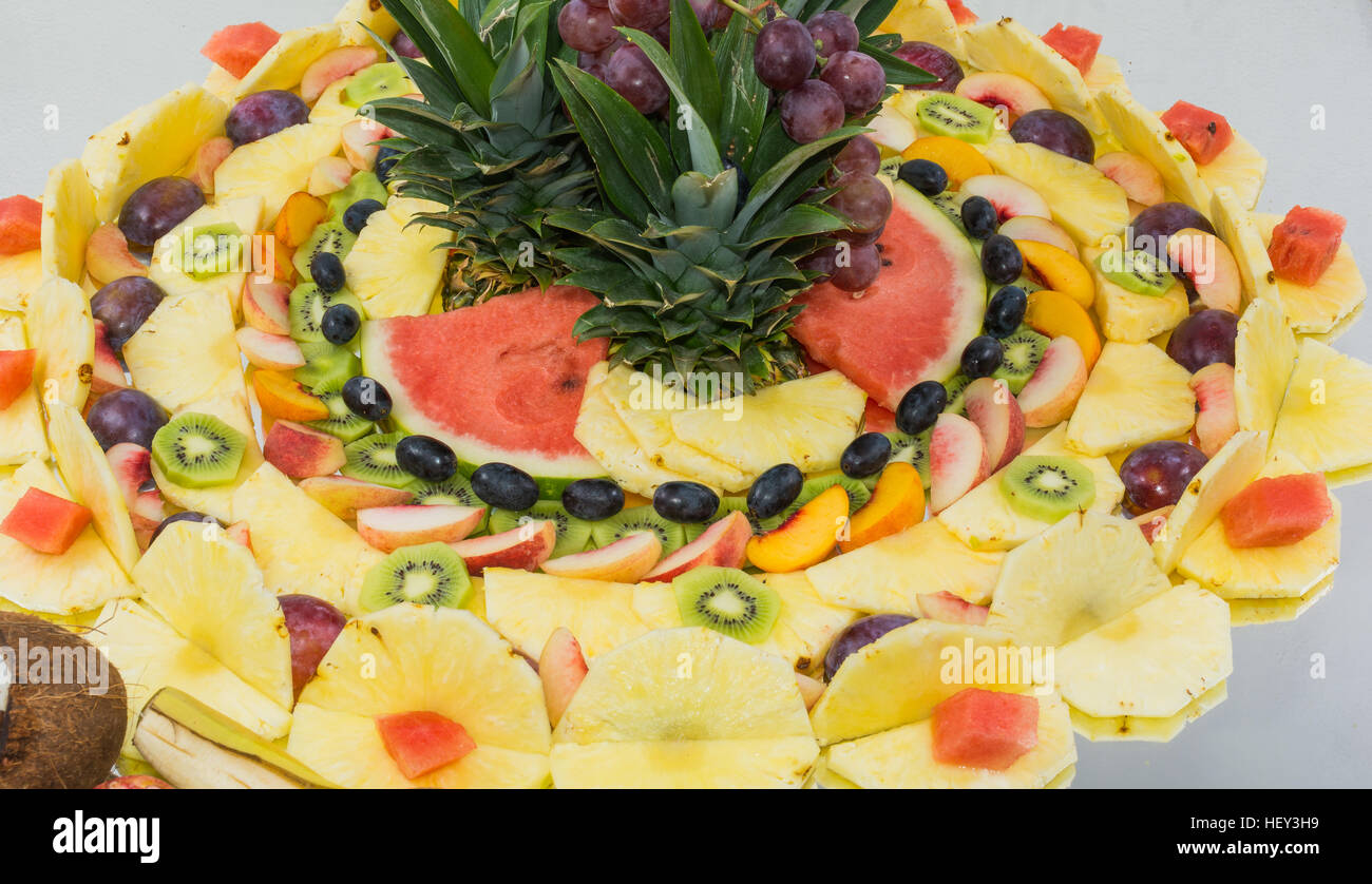 compositions of fresh fruit cut for buffets. typical summer fruits of ...