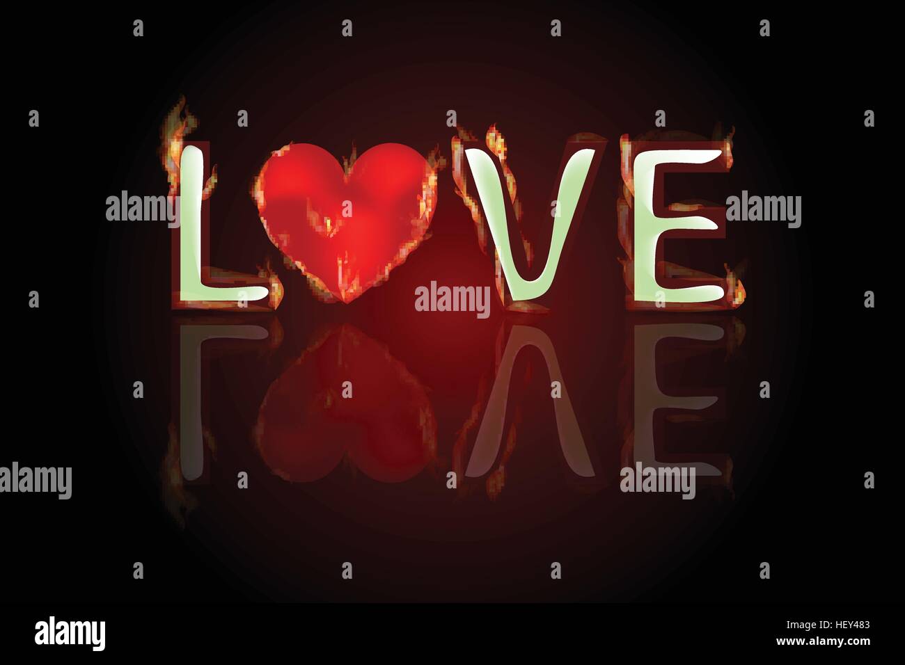 text love heart in fire reflected. Valentine s Day. A simple symbol for ...