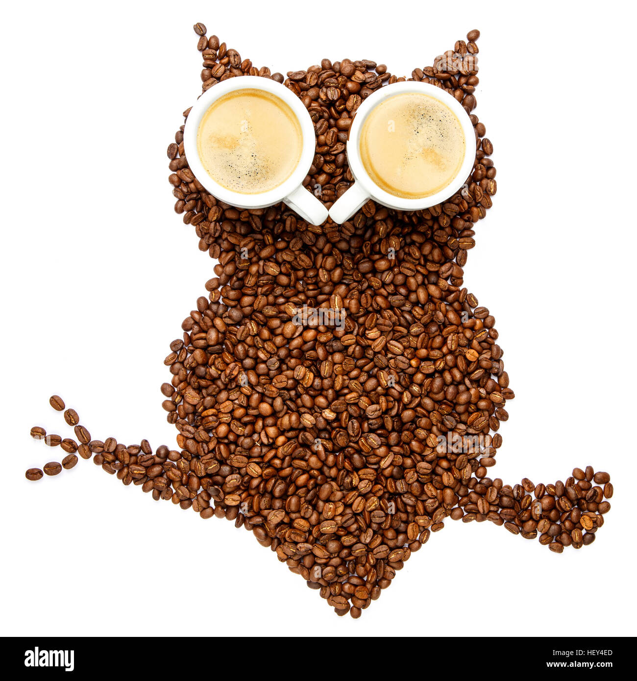 owl made of roasted coffee beans isolated on white background Stock ...