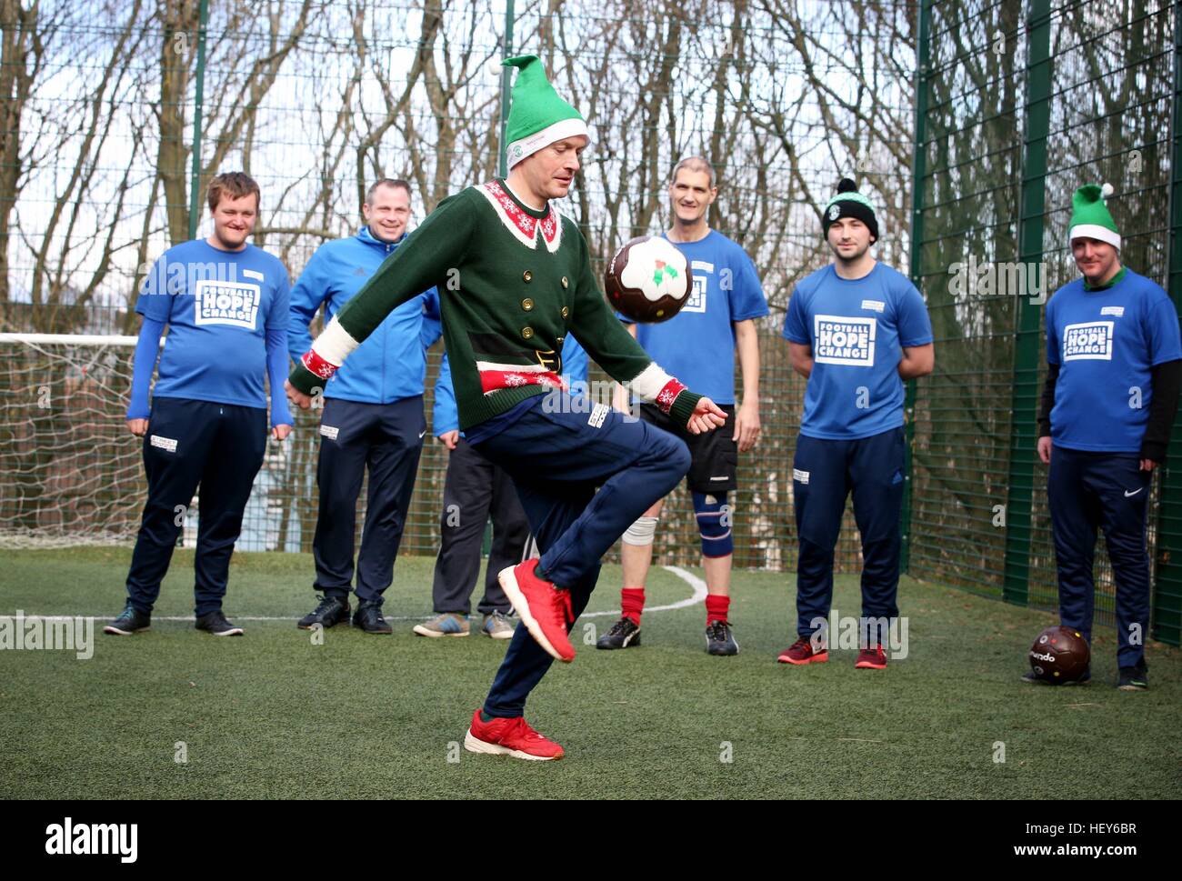 Annual street soccer scotland festive football match hi-res stock ...