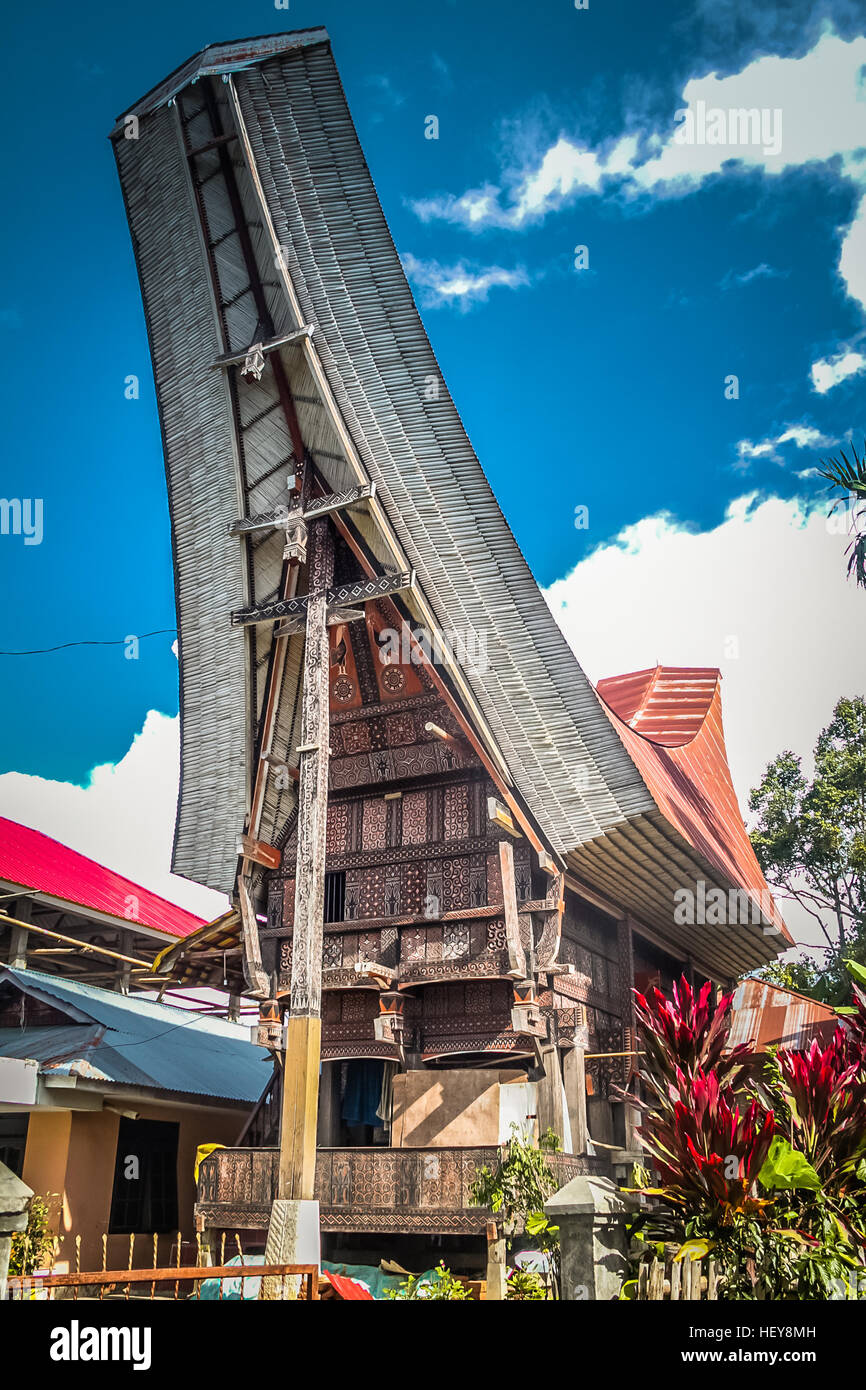 Photo of tongkonan, traditional ancestral house with carvings and ...