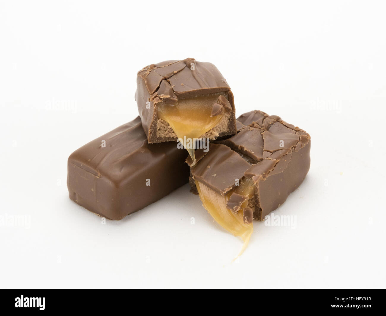 Candy Bars Split in Two Isolated on White Stock Photo - Alamy