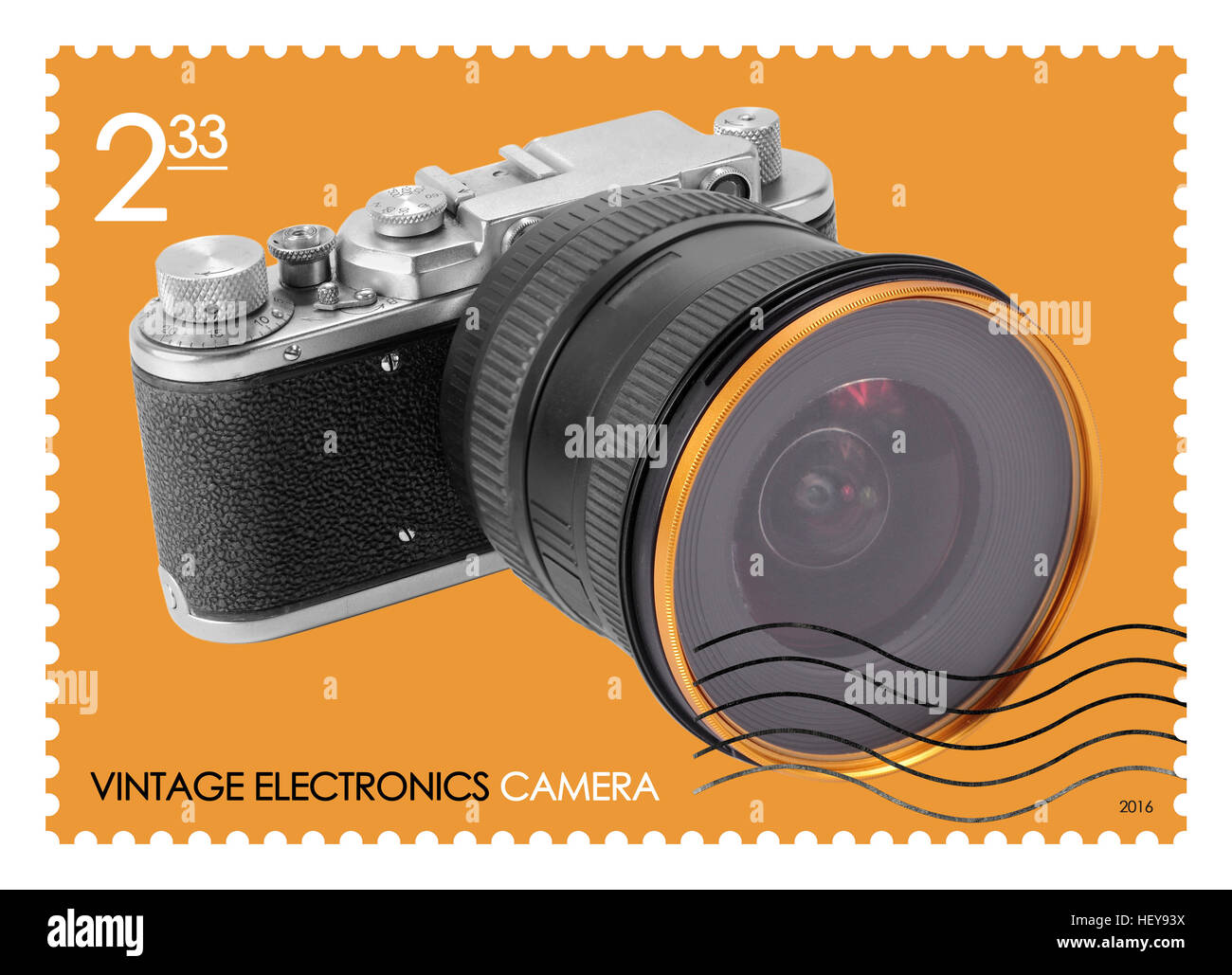 A fake post stamp shows image of retro camera, Fake series Vintage ...