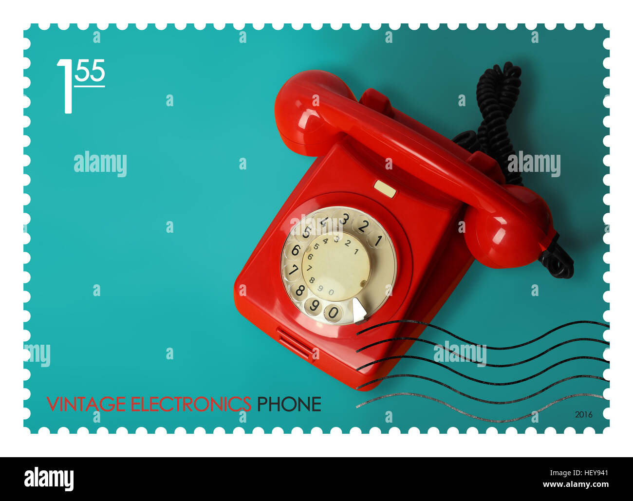 A fake post stamp shows image of retro phone, Fake series Vintage ...
