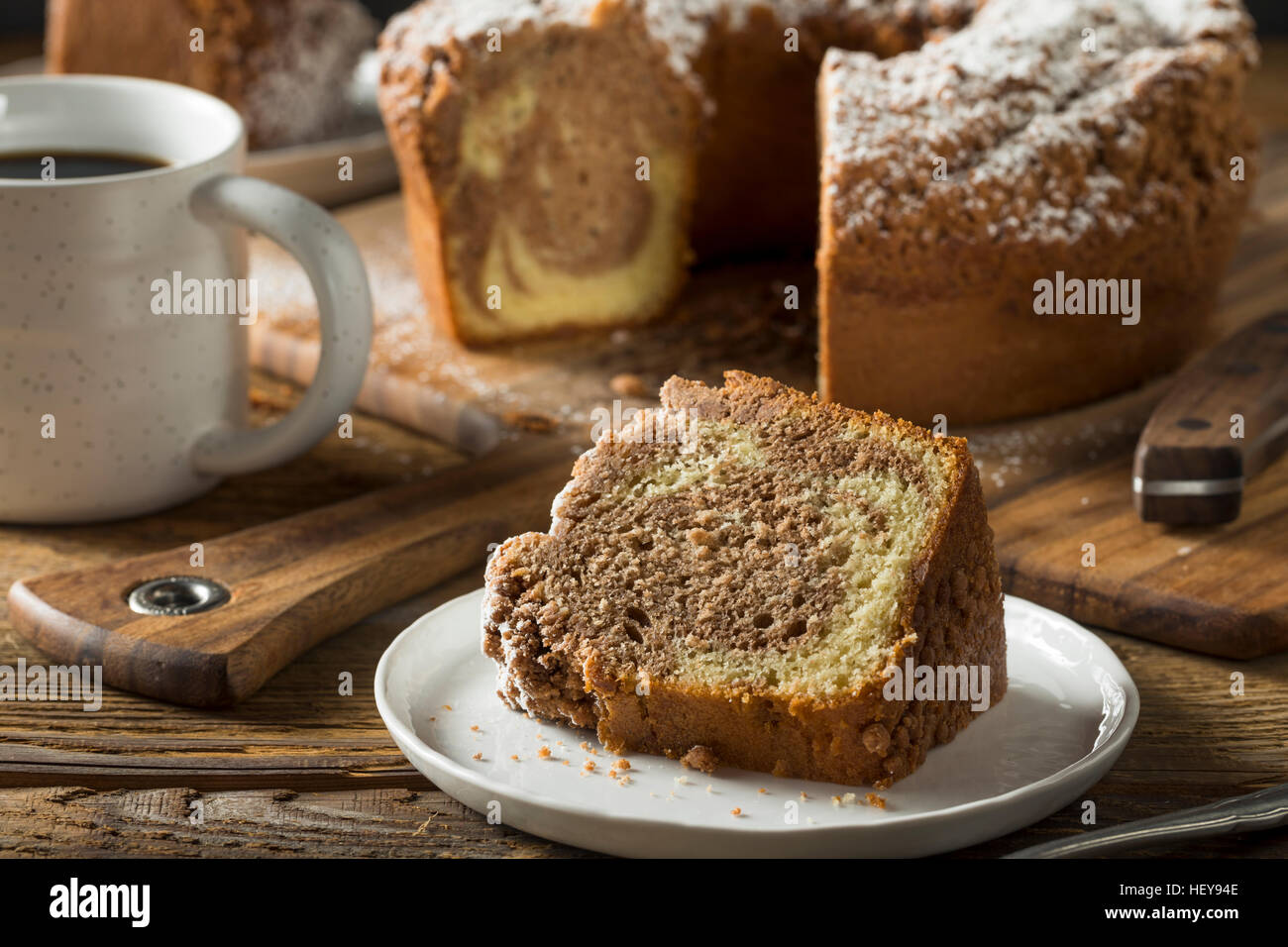 Homemade Cinnamon Coffee Cake with Powdered Sugar Stock Photo - Alamy