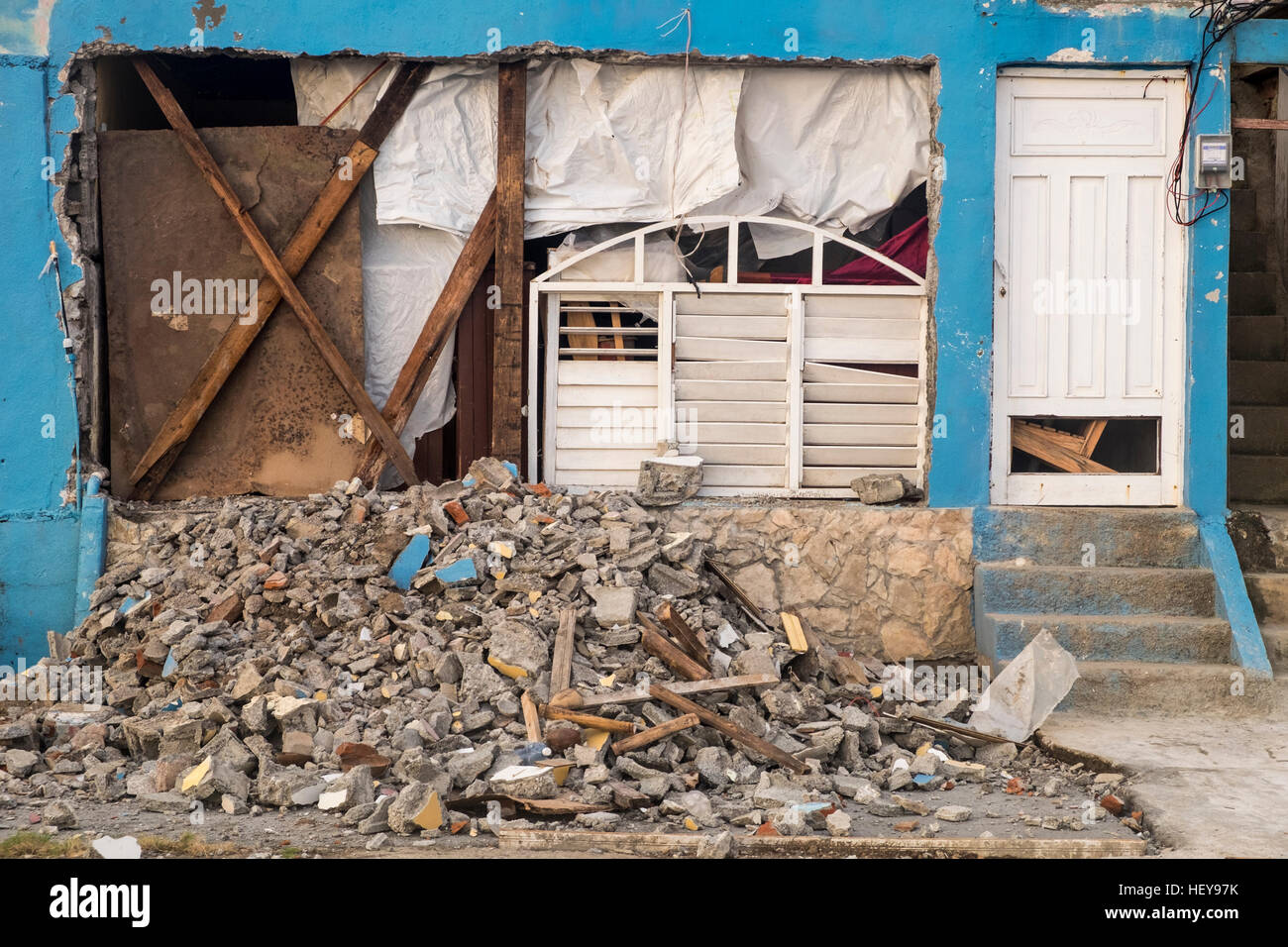Structural damage caused to apartments and buildings by hurricane ...