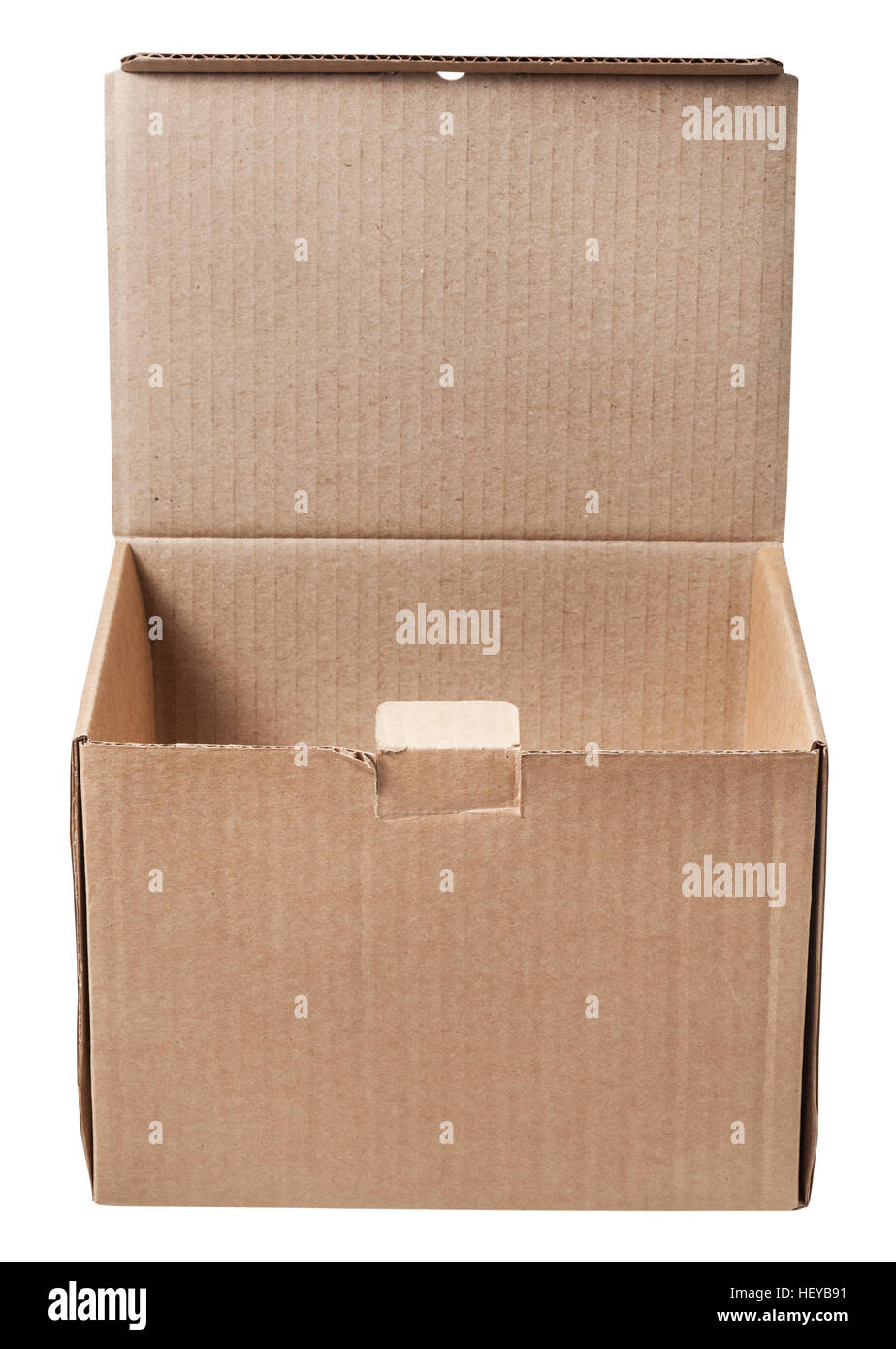 front view of open cardboard box isolated on white background Stock ...