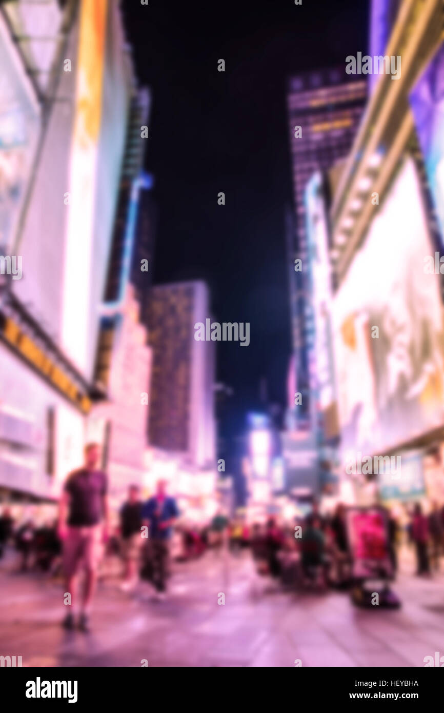 Defocused blur of New York City, Times Square at night with lights ...