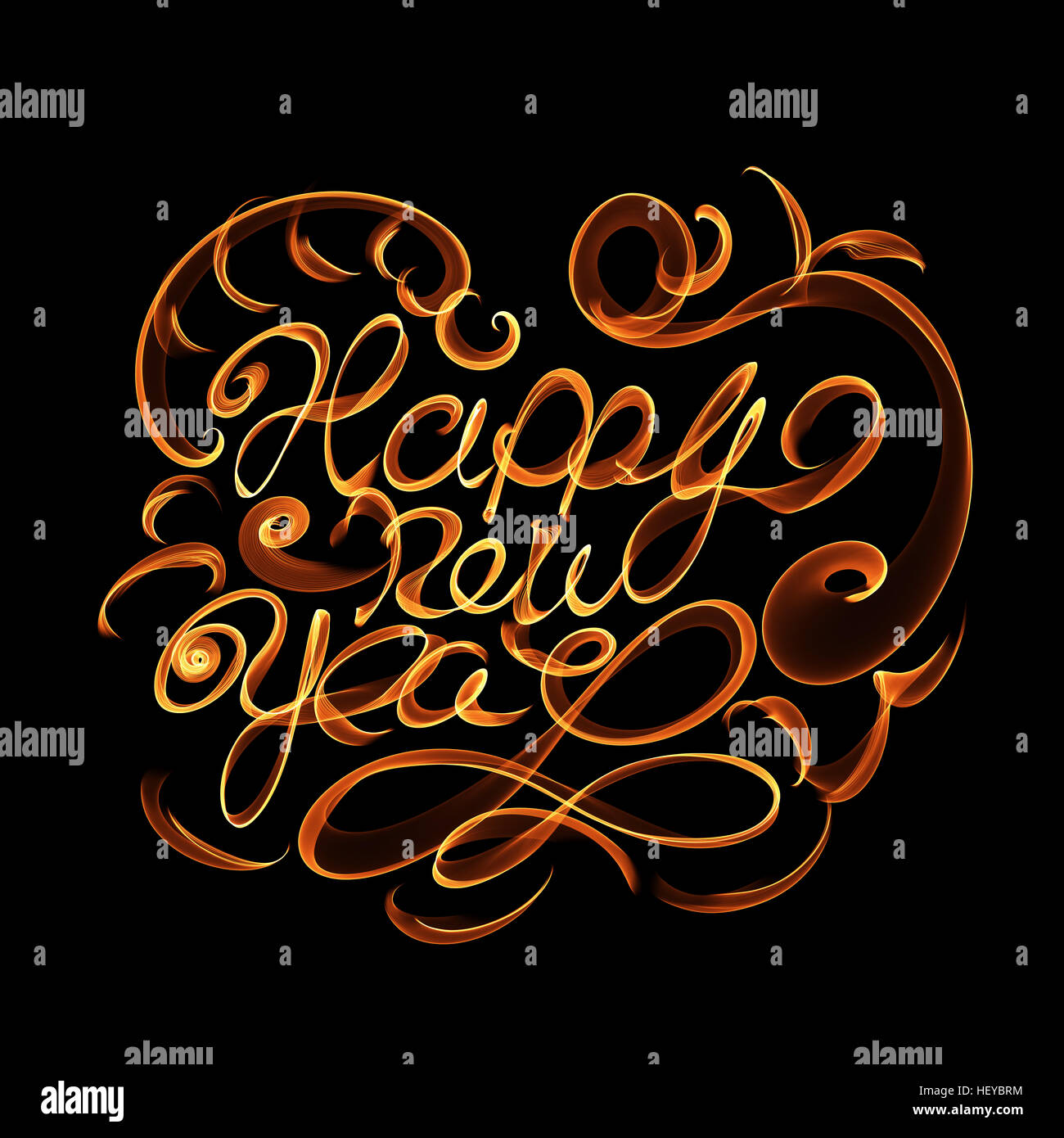 Happy new year isolated words lettering written with fire flame or ...