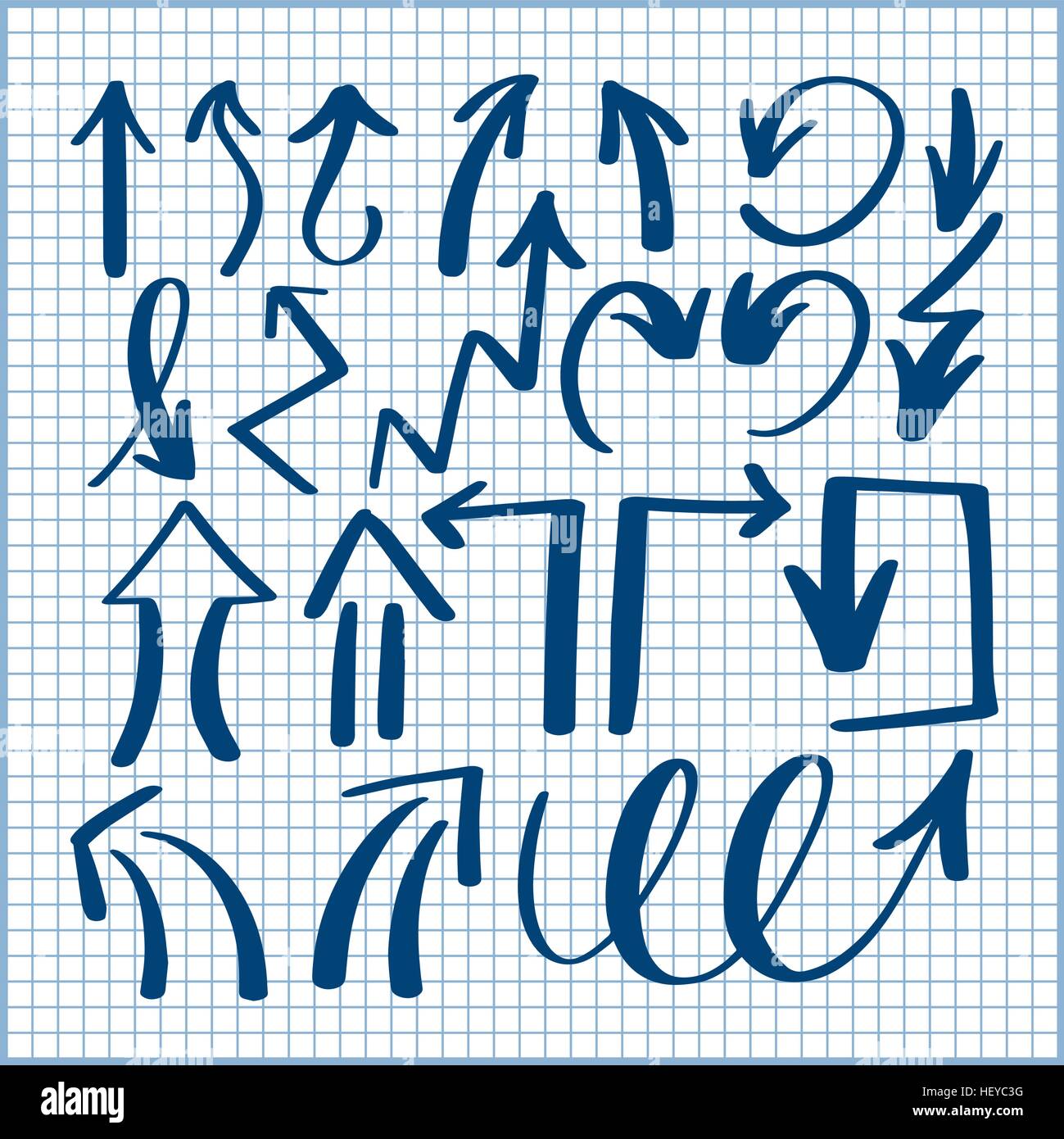 set of hand drawing isolated arrows collection on lined sheet Stock ...