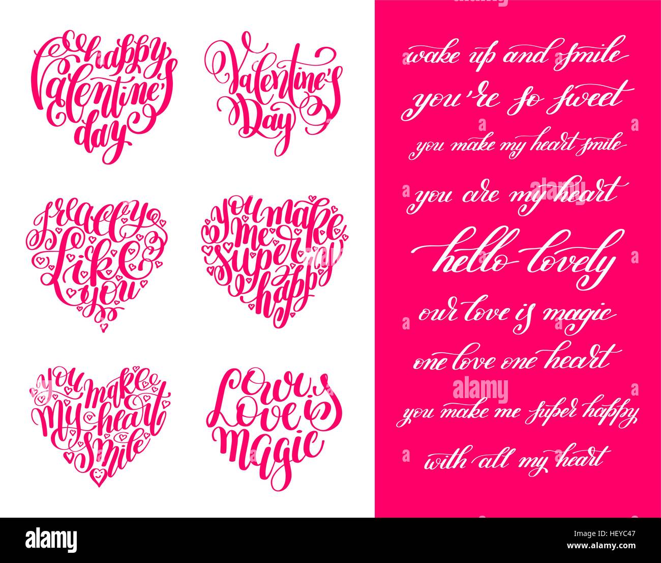 set of happy valentines day handwritten lettering holiday design Stock ...