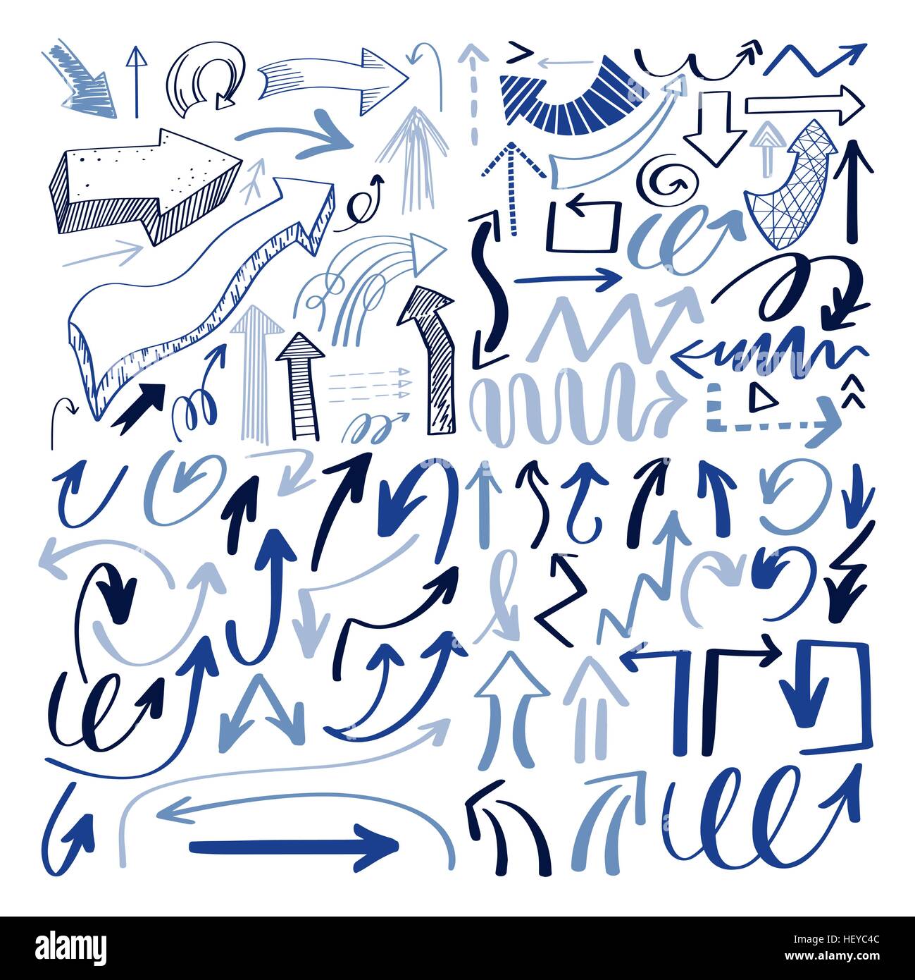 set of hand drawing isolated arrows collection on white backgrou Stock ...