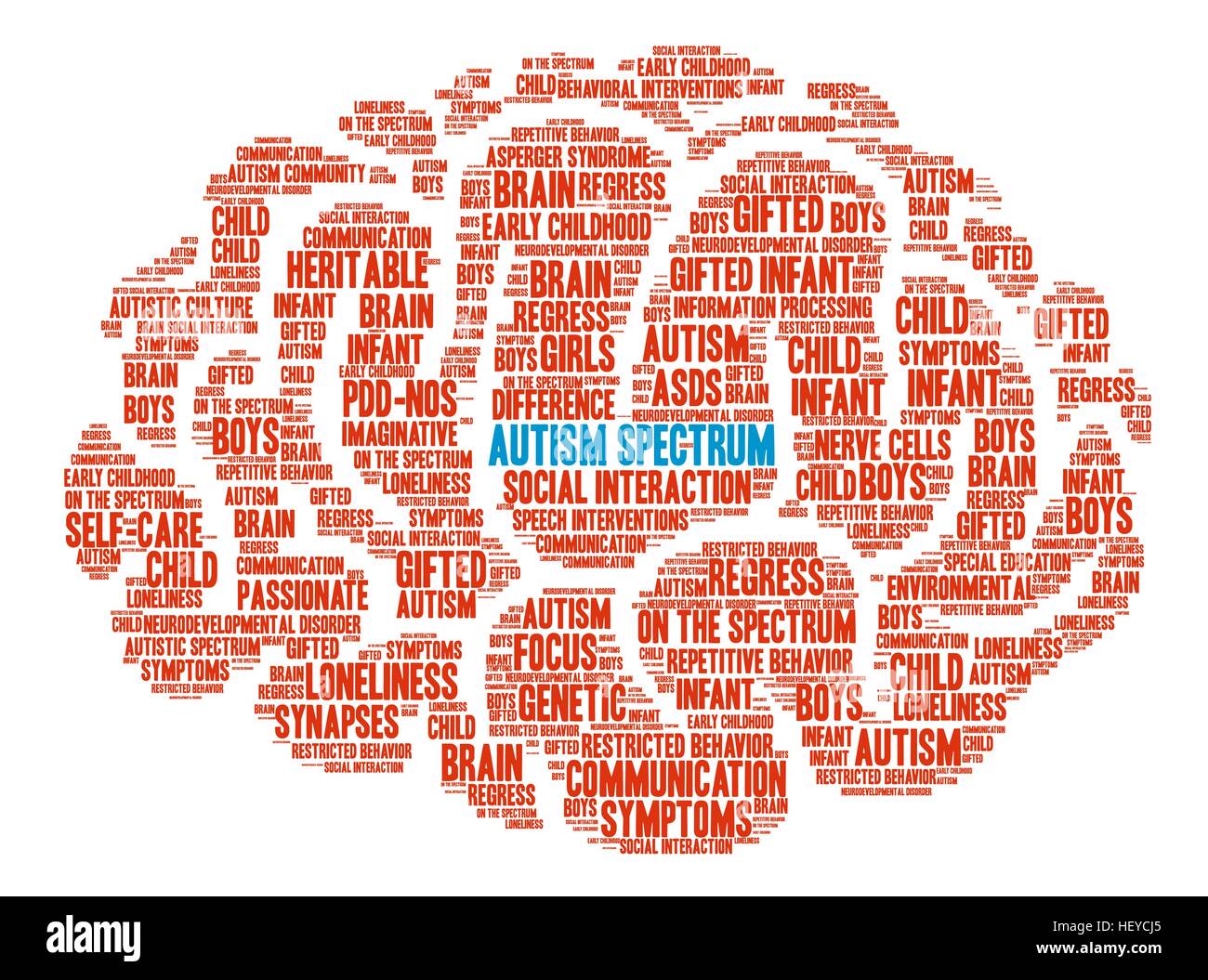 Autism Spectrum Brain word cloud on a white background Stock Vector ...