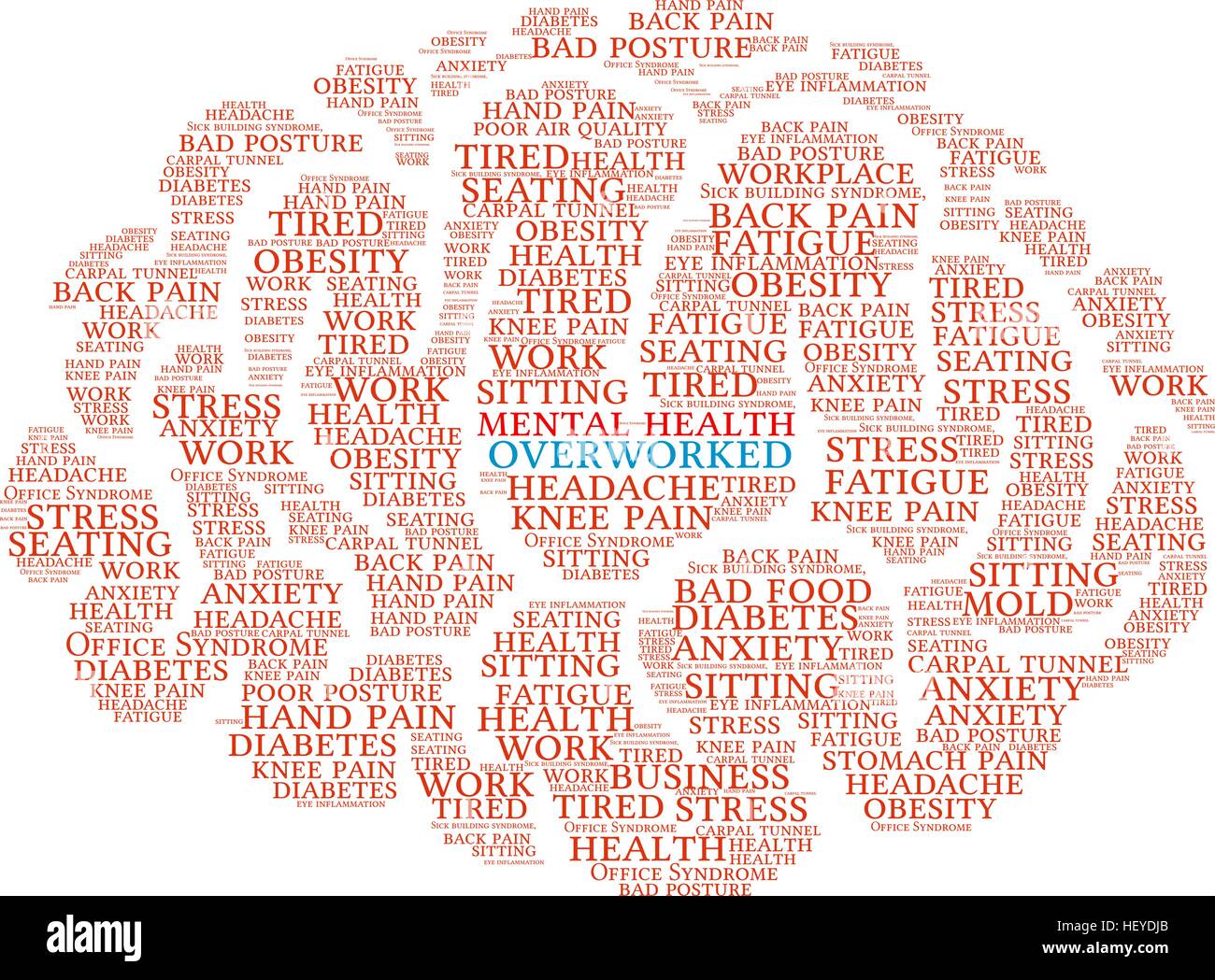 Overworked Brain word cloud on a white background Stock Vector Image ...