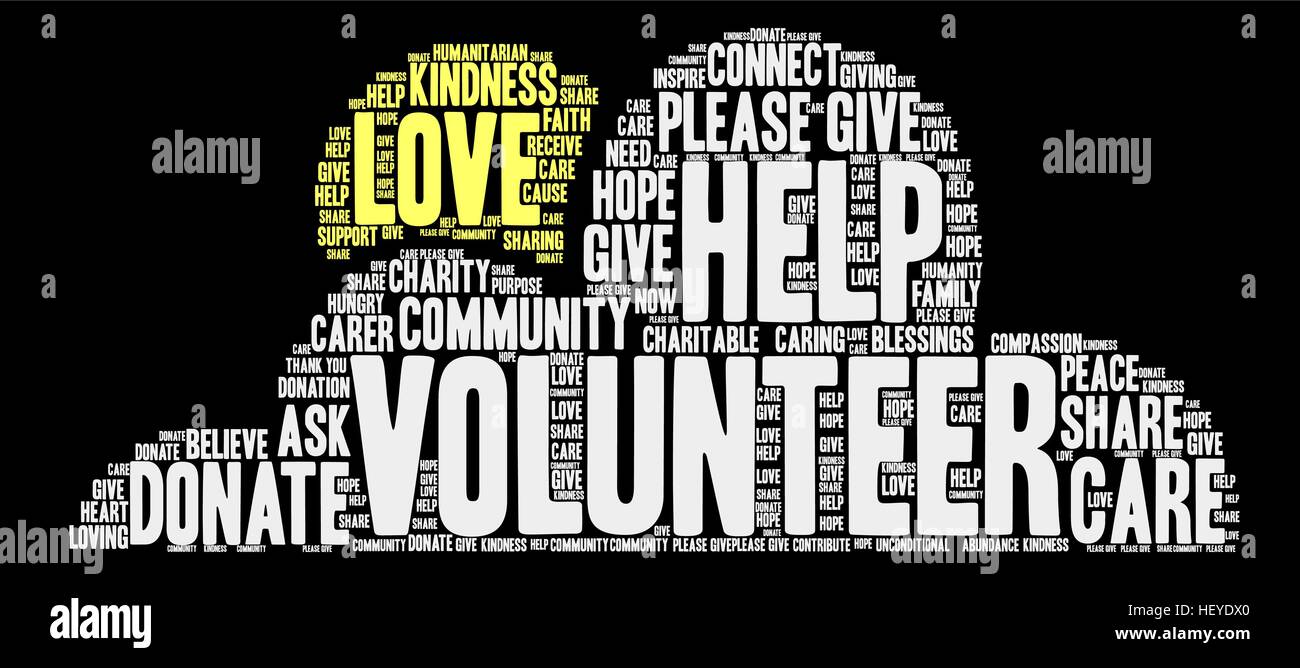 Volunteer word cloud on a black background Stock Vector Image & Art - Alamy