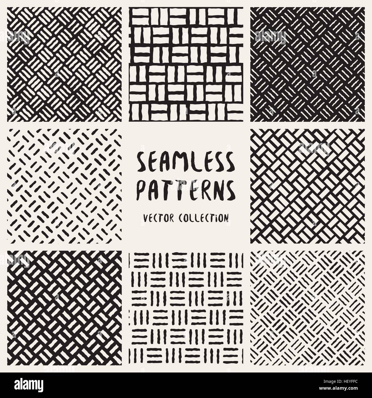 Set of Eight Seamless Black and White Hand Drawn Diagonal Lines ...