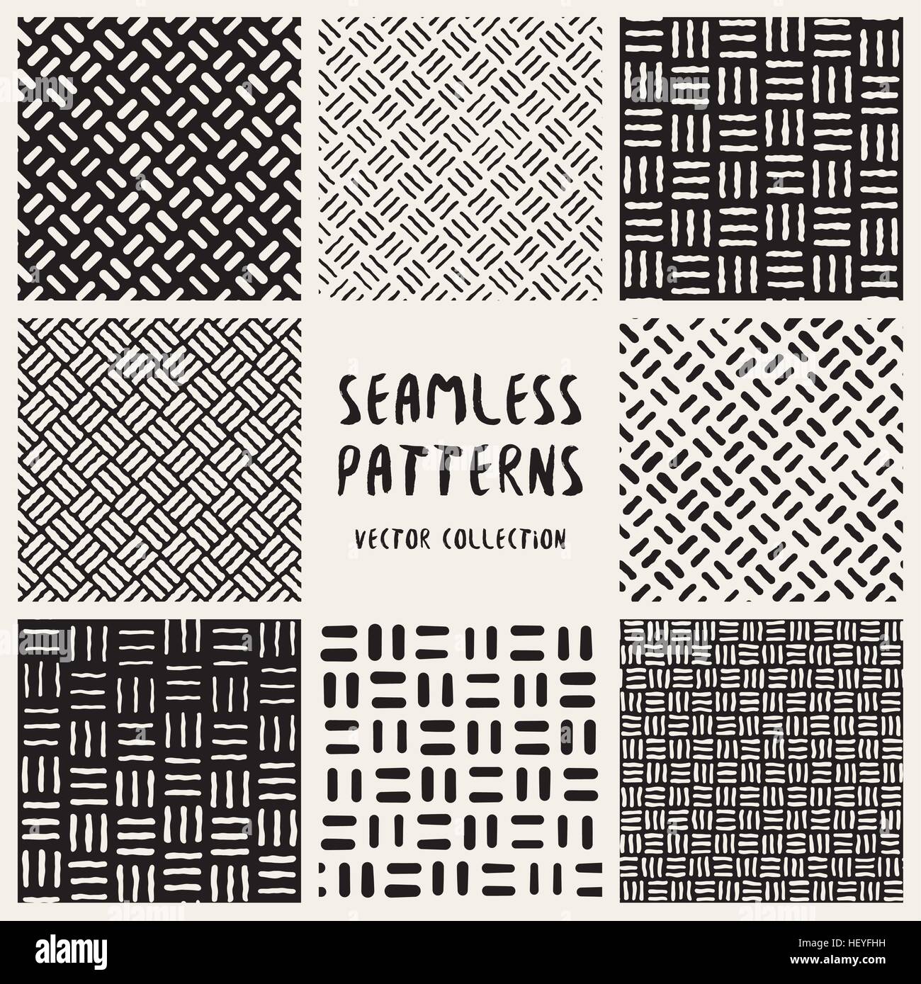 Set of Eight Seamless Black and White Hand Drawn Diagonal Lines ...