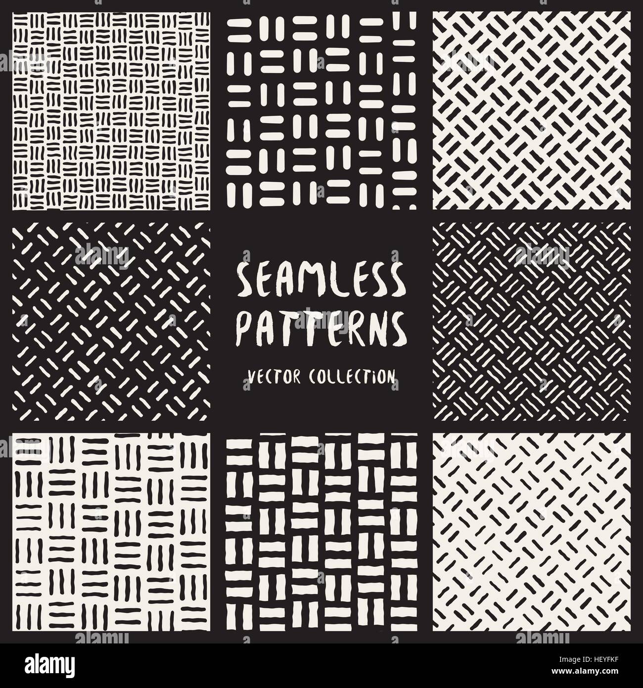 Set of Eight Seamless Black and White Hand Drawn Diagonal Lines ...
